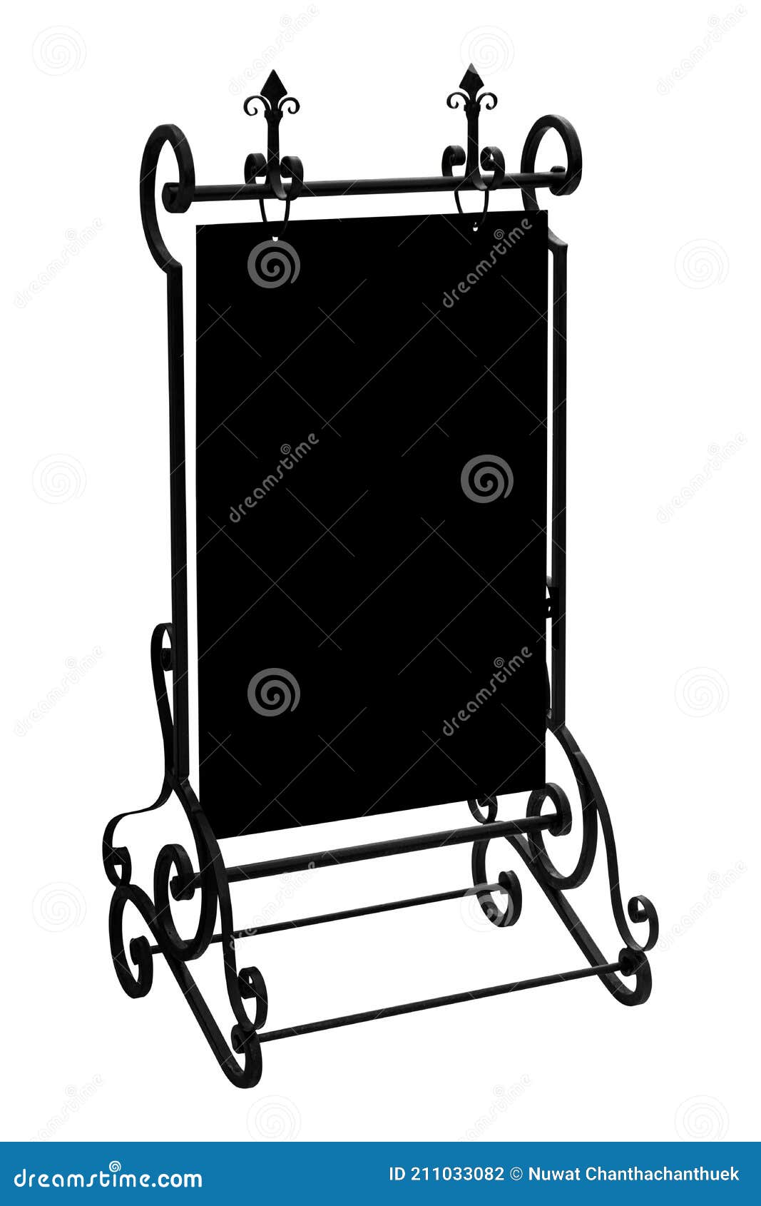 Black Menu Board on Vintage Steel Frame Isolated on White Backgrounds ...