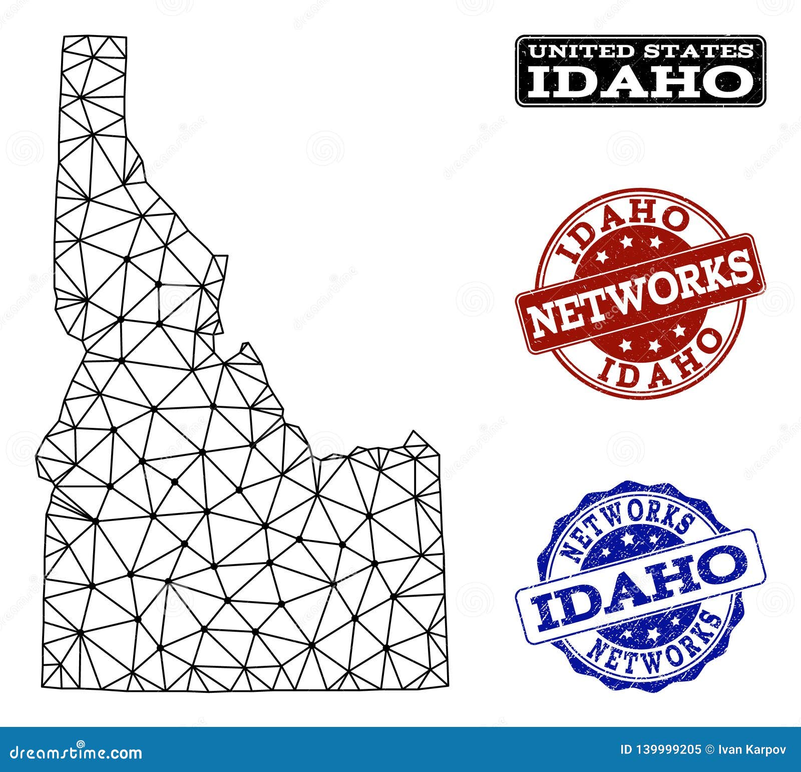 Polygonal Network Mesh Vector Map of Idaho State and Network Grunge ...