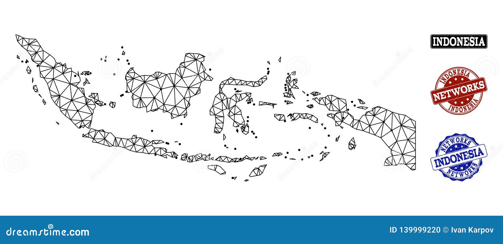 Polygonal Network Mesh Vector Map of Indonesia and Network Grunge ...
