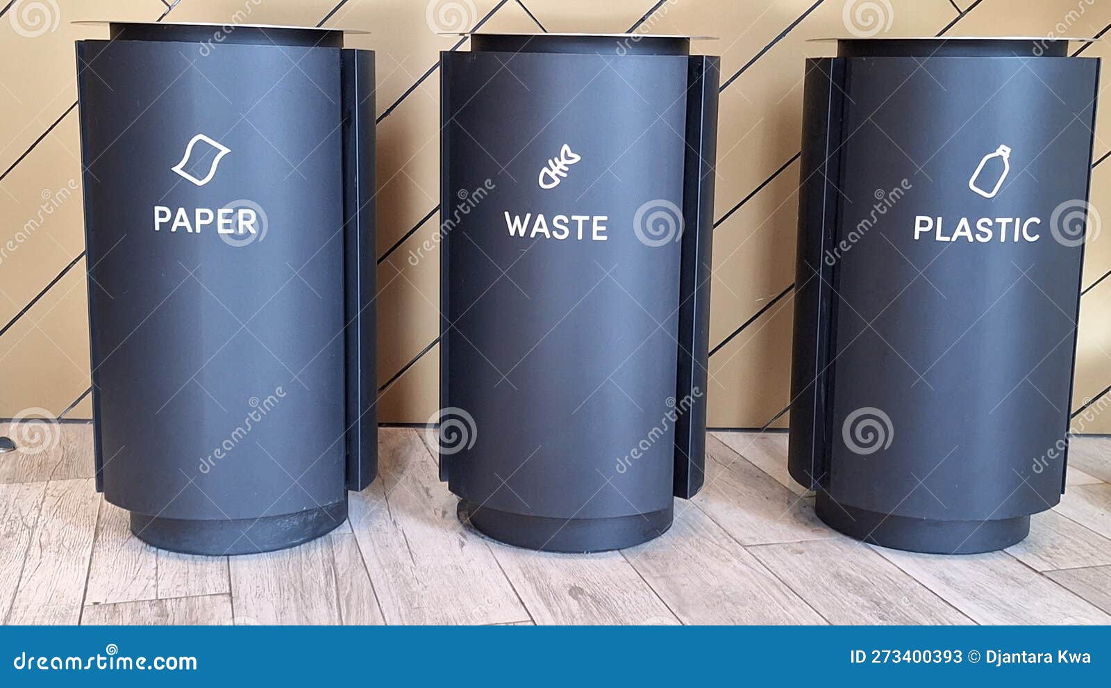3 Black Metal Dustbin in a Row Stock Image - Image of interior, design ...