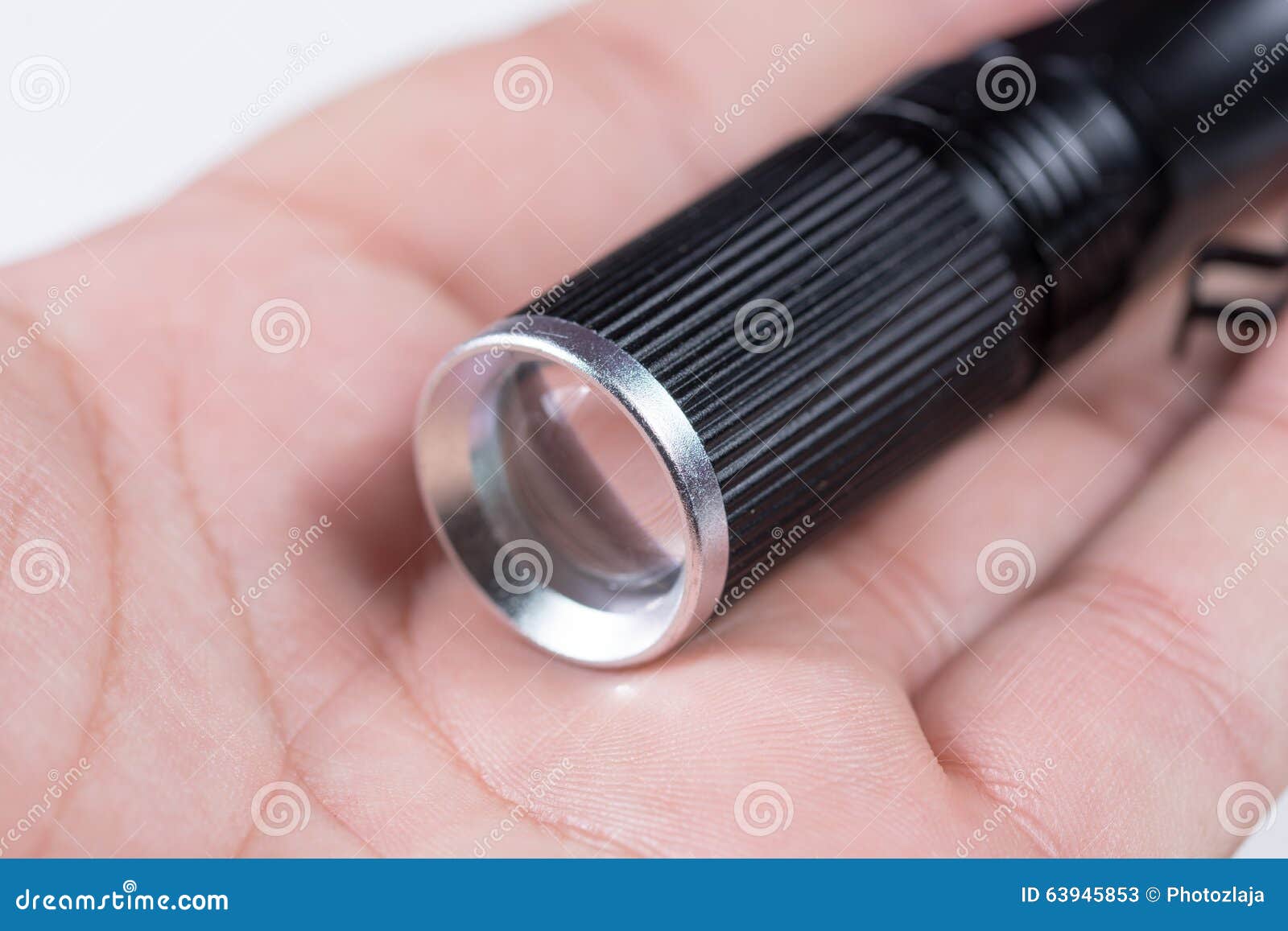 Black Metal Flashlight in the Hand Stock Image - Image of emergency ...