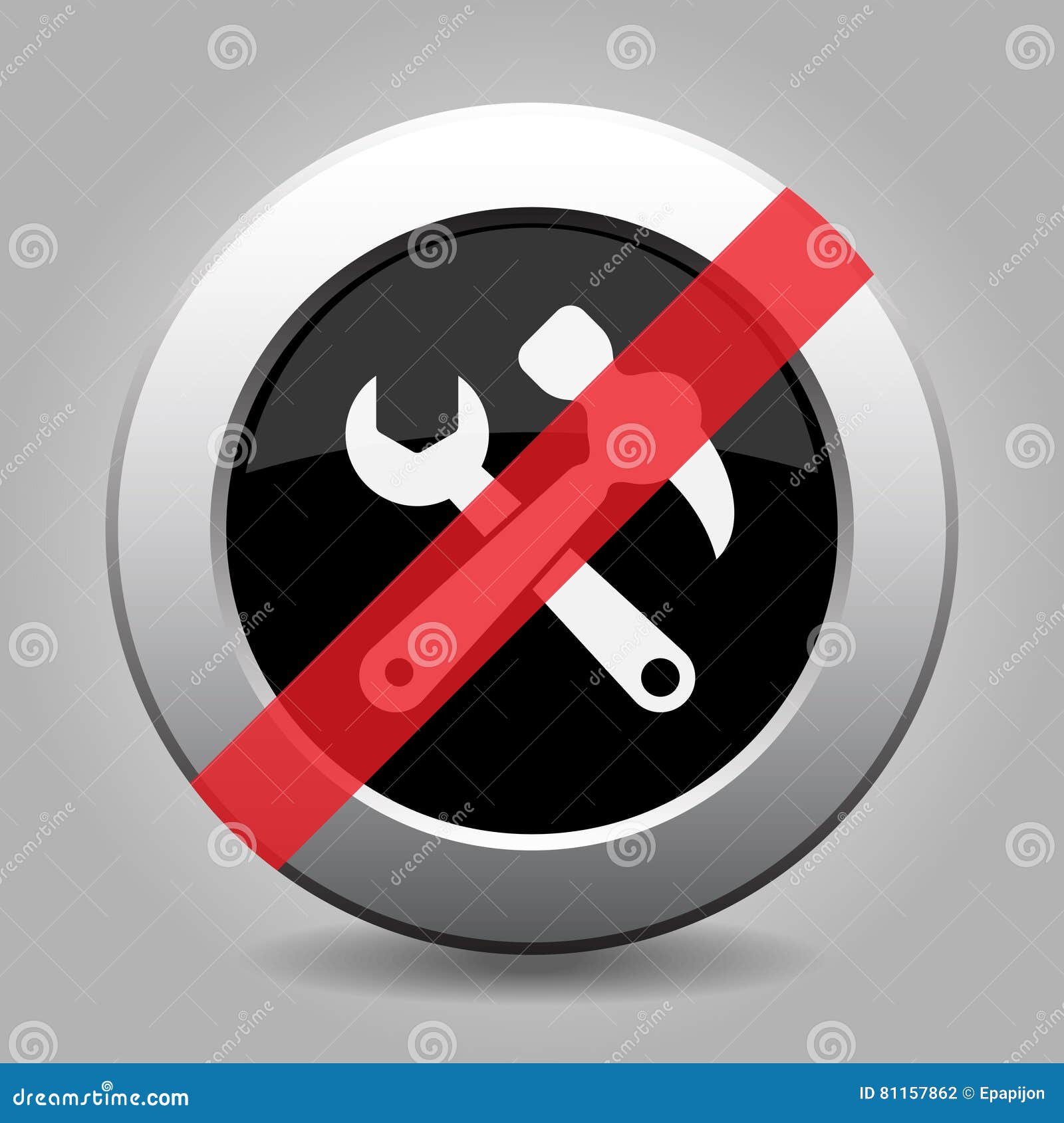 Black Metallic Ban Button - Claw Hammer, Spanner Stock Vector ...
