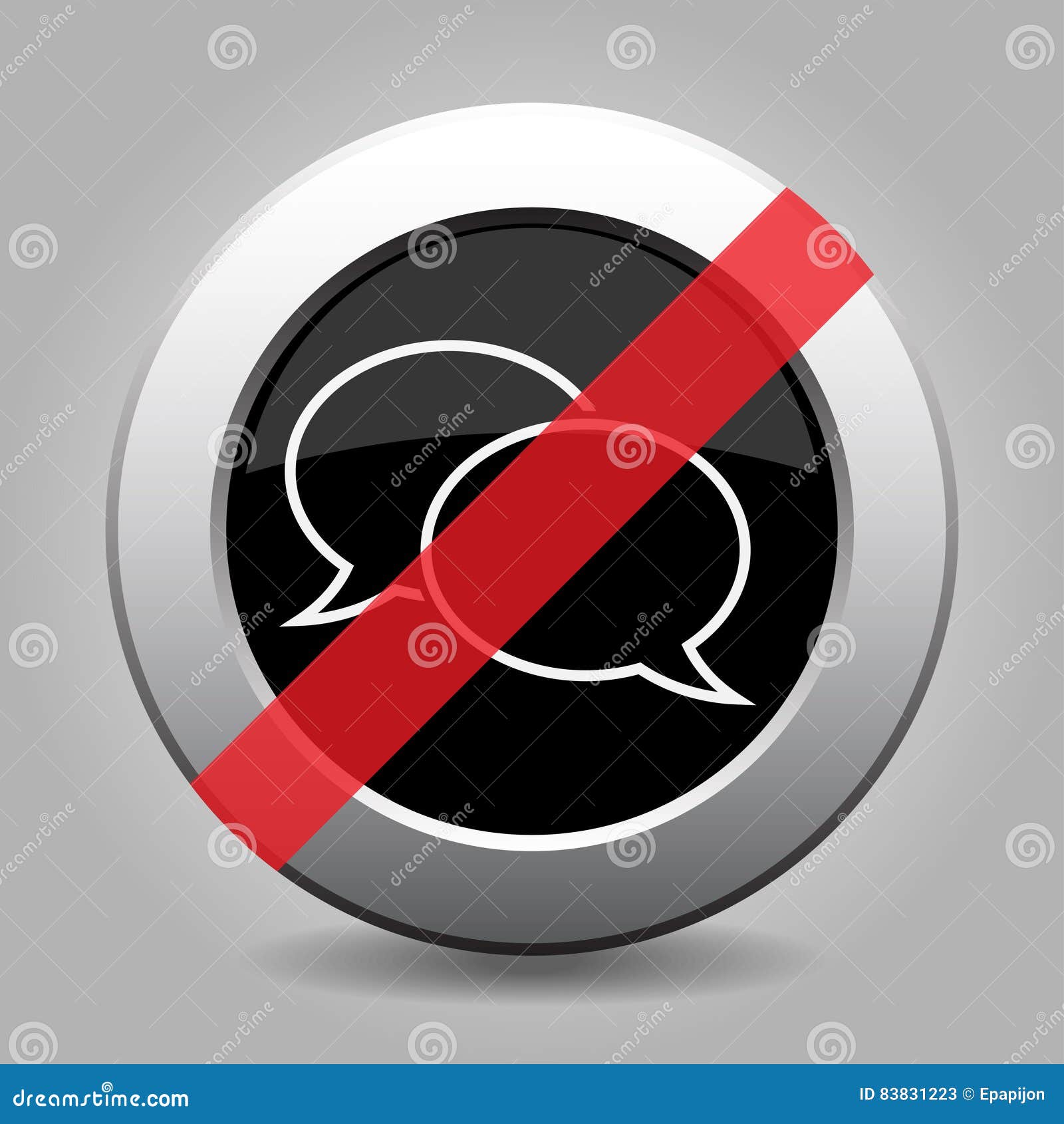 Black Metallic Ban Button, White Speech Bubbles Stock Vector ...