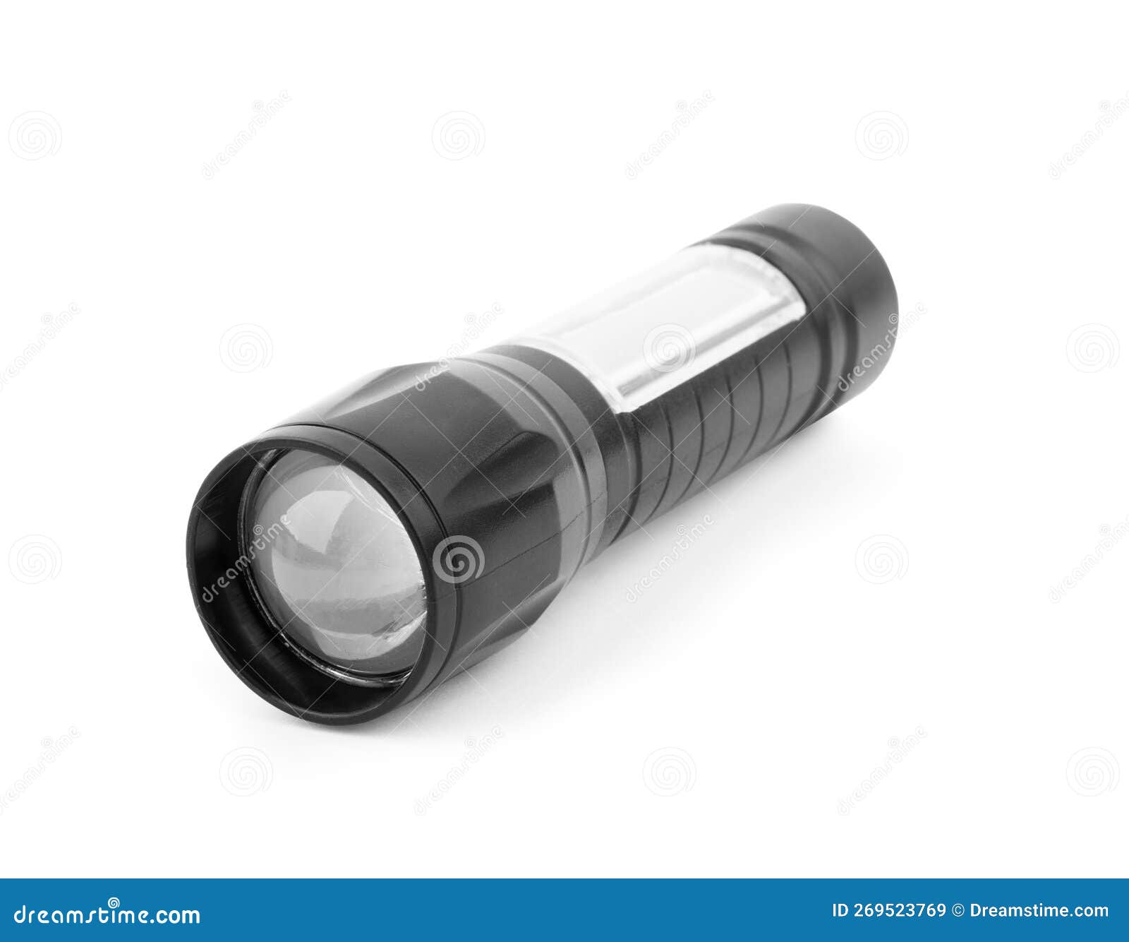 Black Metallic Flashlight Close-up Isolated on a White Background Stock ...