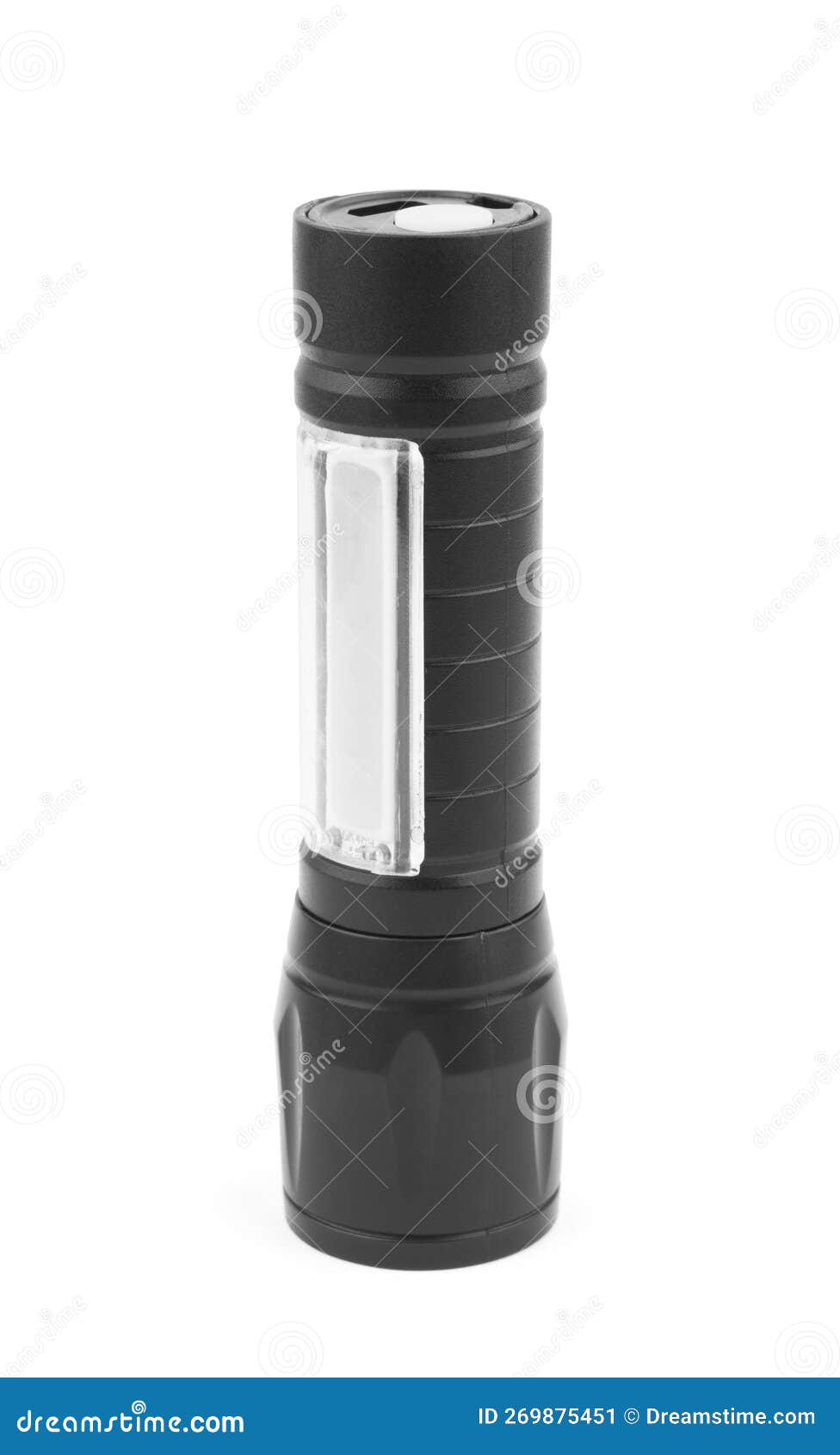 Black Metallic Flashlight Close-up Isolated on a White Background Stock ...