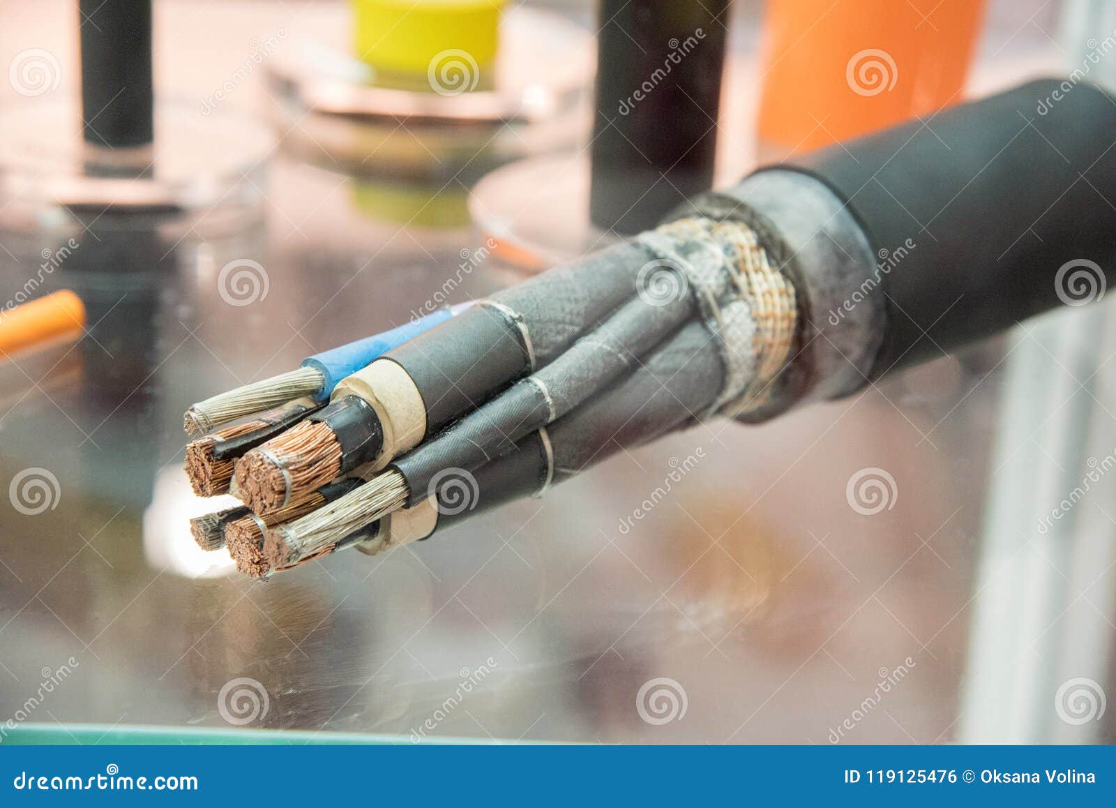 Black and Metallic Cable in a Section with Several Veins at the Stock ...
