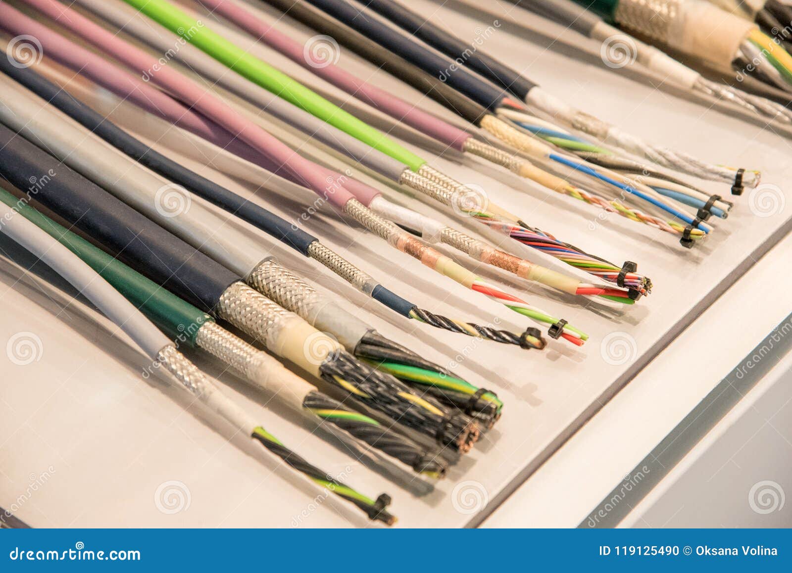 Black and Metallic Cable in a Section with Several Veins at the Stock ...