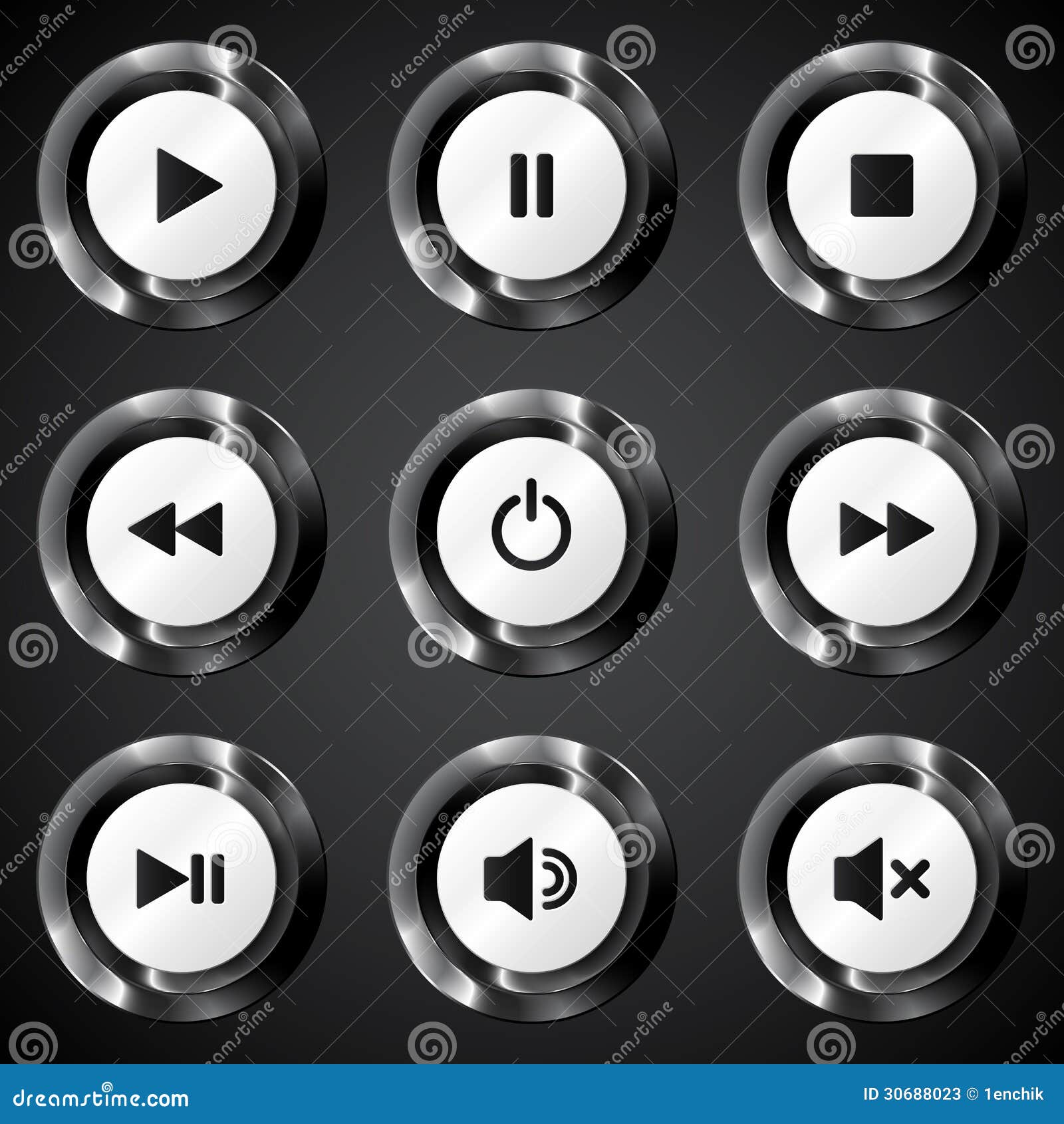 Black Metallic Vector Power Buttons Set Stock Vector - Illustration of ...