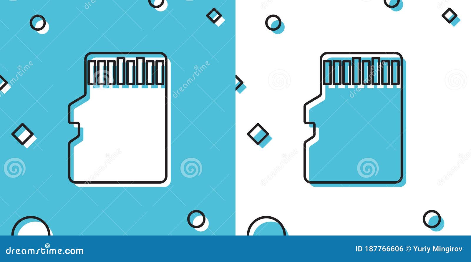 Black Micro SD Memory Card Icon Isolated on Blue and White Background ...