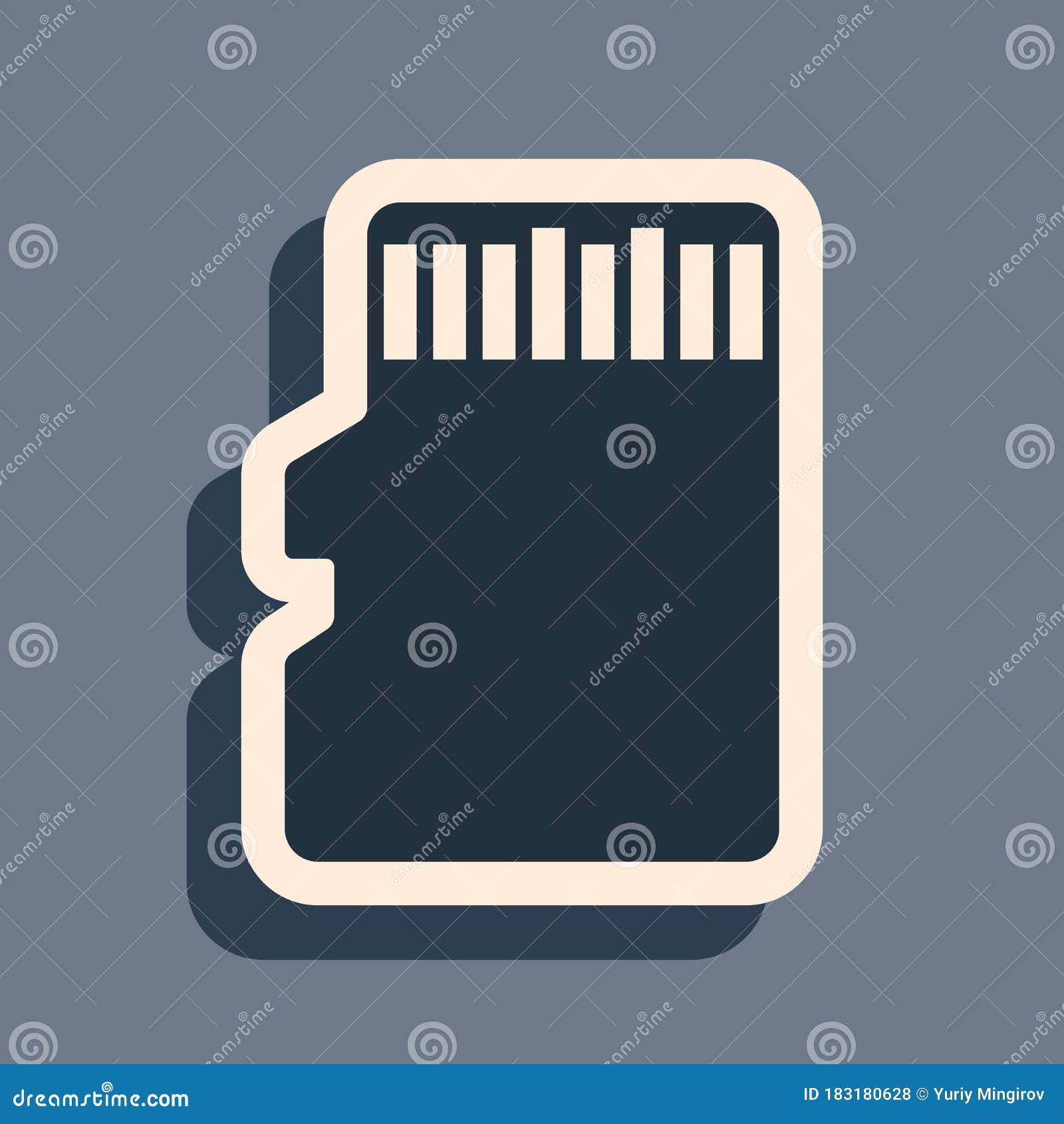 Black Micro SD Memory Card Icon Isolated on Grey Background. Long ...