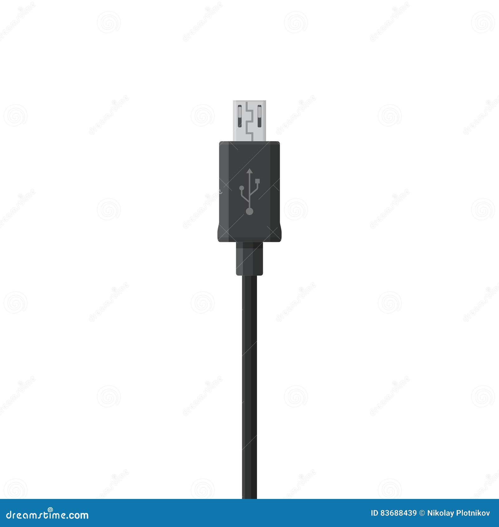 Black Micro USB Cable Cord Isolated on White Background Stock ...