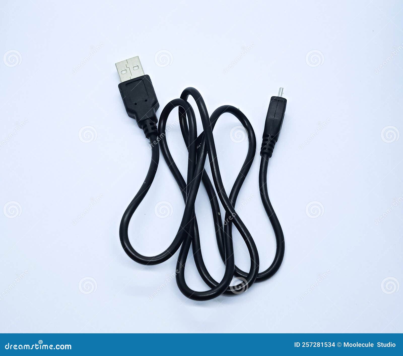 Black Micro USB Cable, Isolated on the Gray White Background. Cable ...