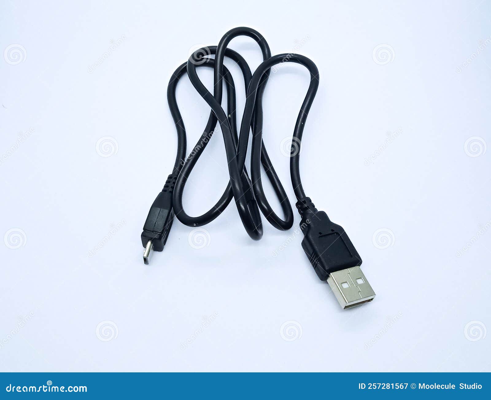 Black Micro USB Cable, Isolated on the Gray White Background. Cable ...