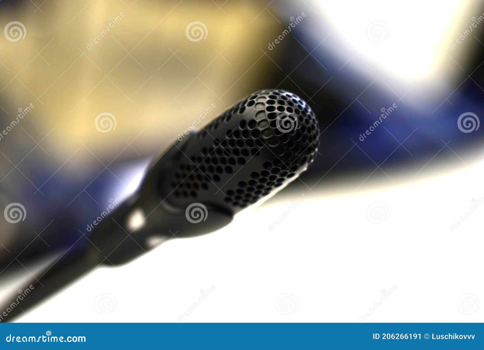 Black Microphone Close - Up in the Hall with Bokeh Stock Image - Image ...