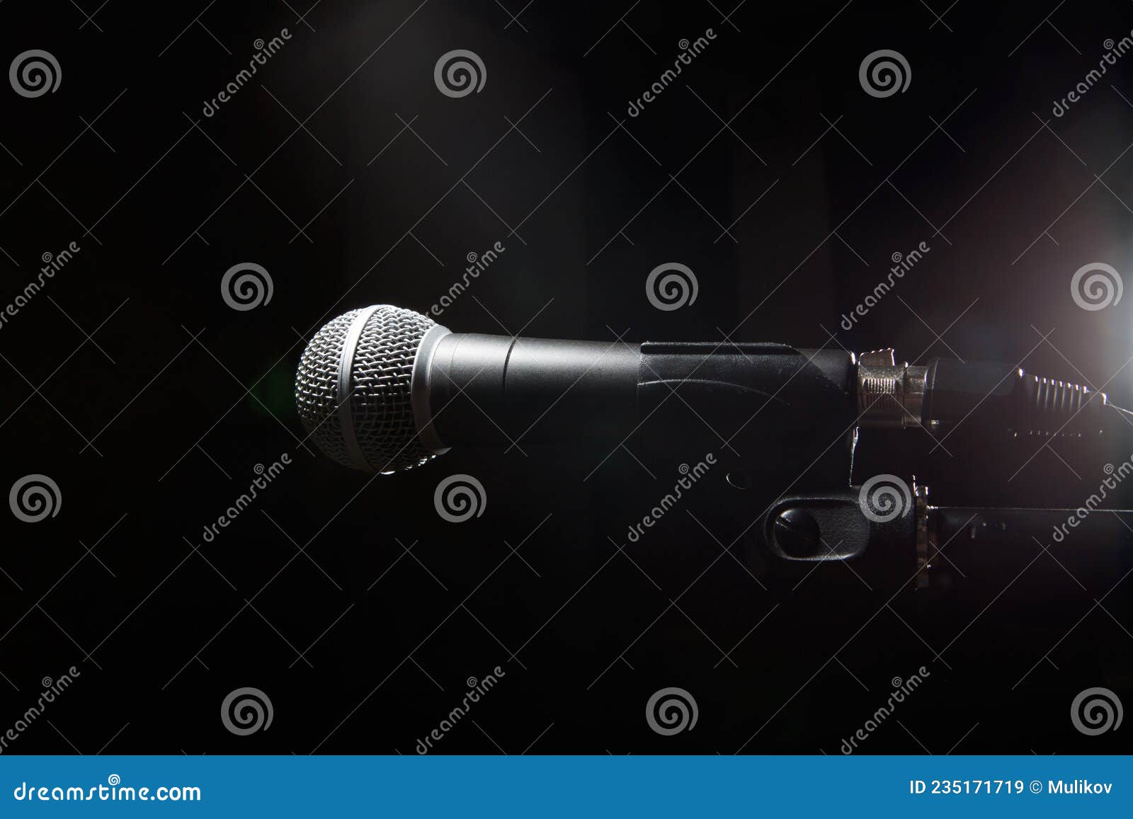 Black Microphone on Black Dark Background. Stock Image - Image of ...