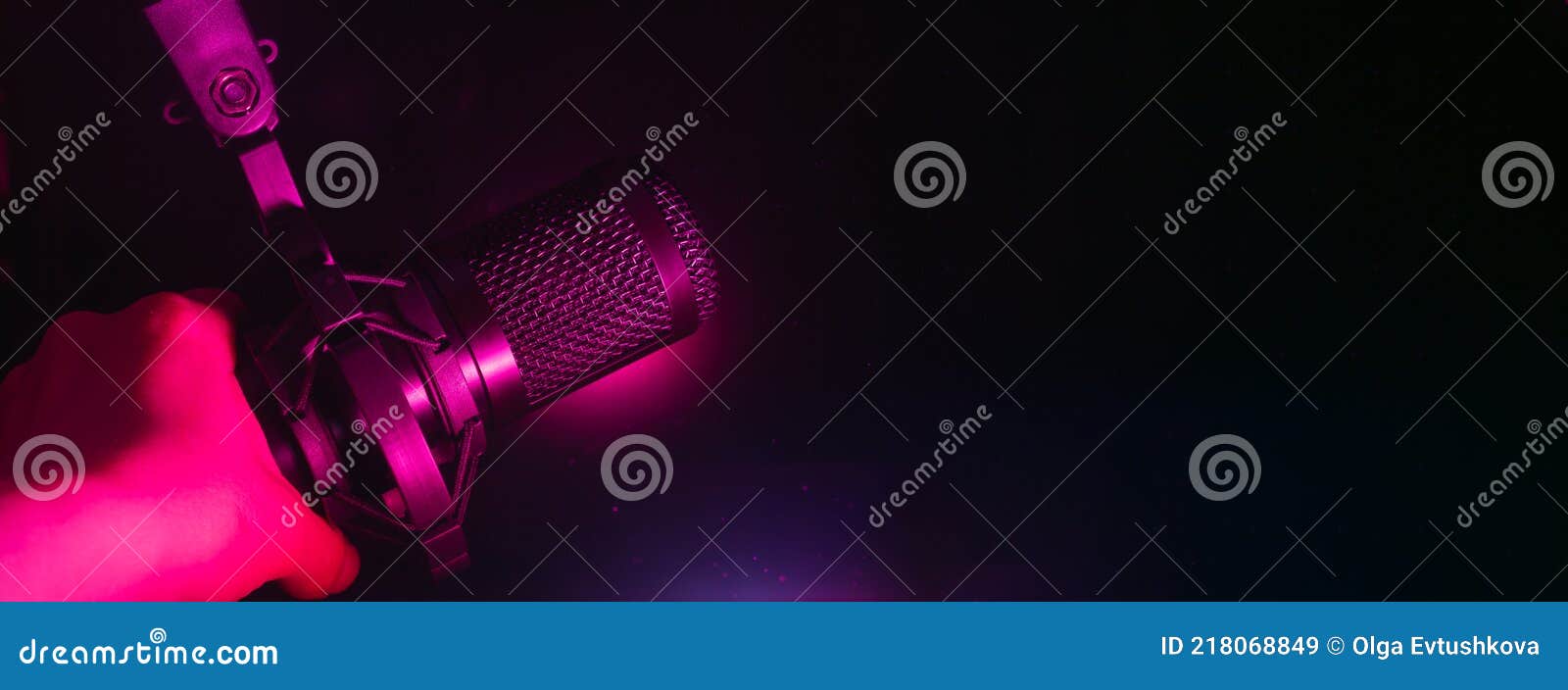 Black Microphone for Recording Sound in the Red Light in the Studio ...