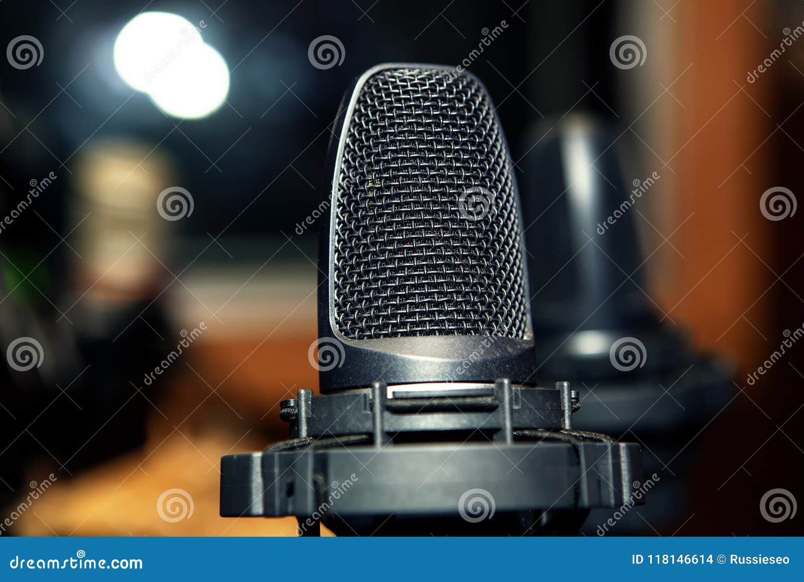 Black Microphone in the Studio Stock Photo - Image of record, equipment ...