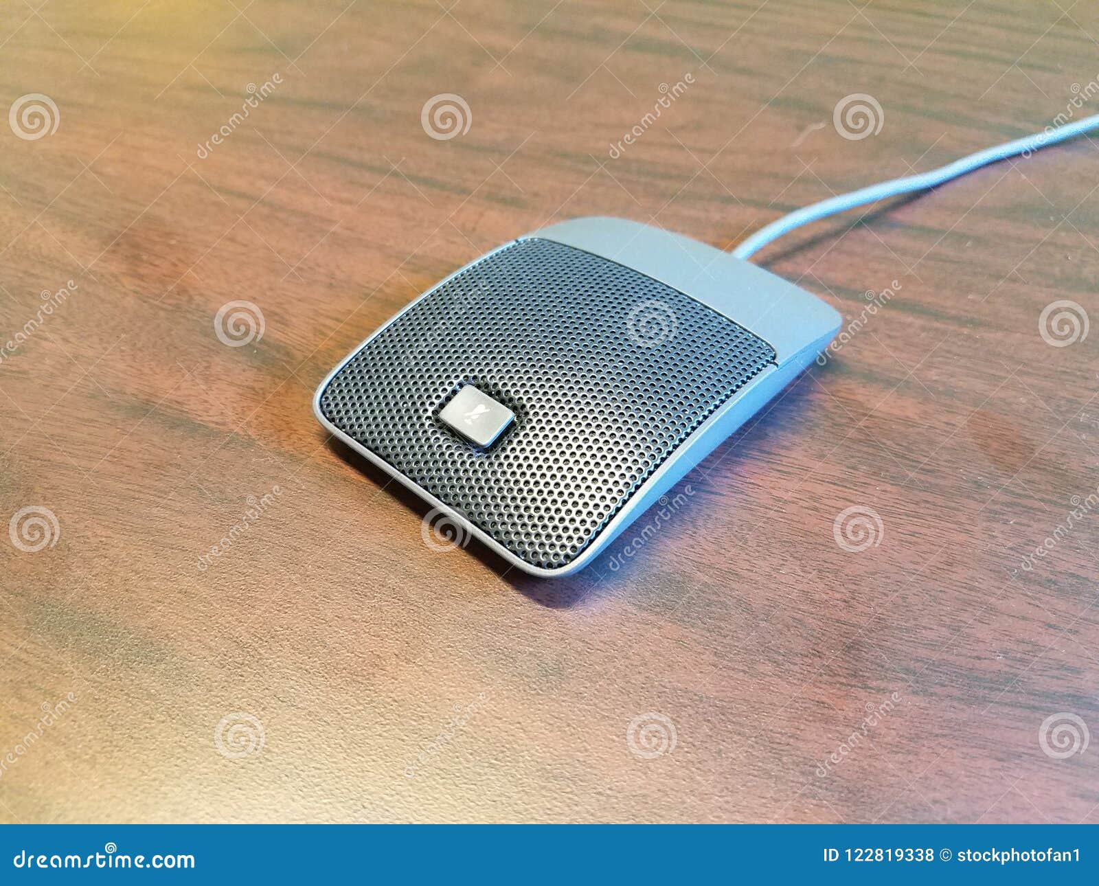 Black Microphone with Wire on Wood Table Stock Photo - Image of table ...