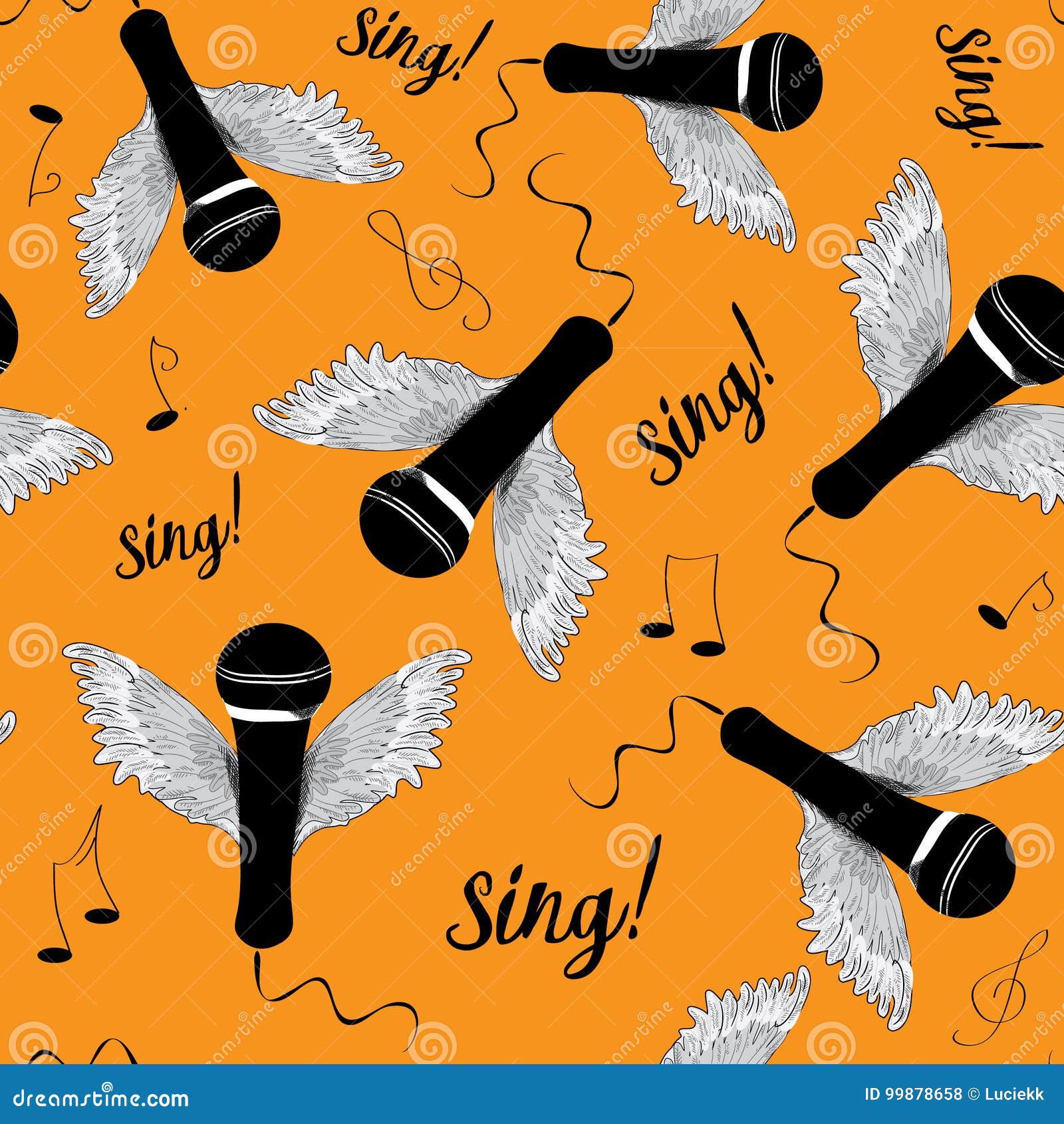 Black Microphones With Wings. Seamless Pattern. Vector Illustration On ...