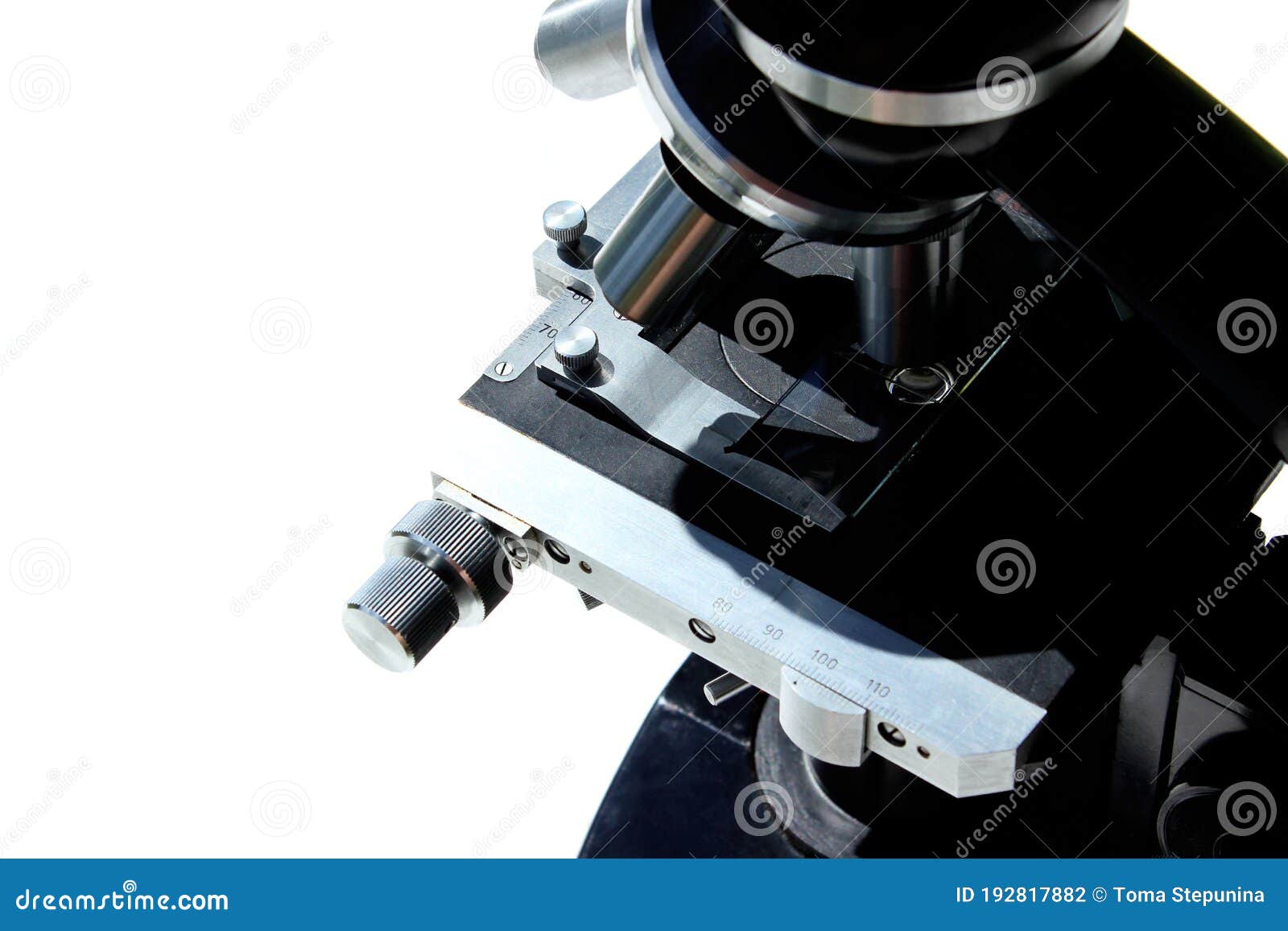 Black Microscope on a White Background, Horizontal View. Medicine ...