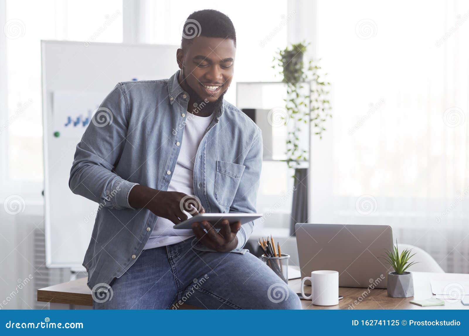 Black Millennial Ceo Using Digital Tablet in Office Stock Image - Image ...