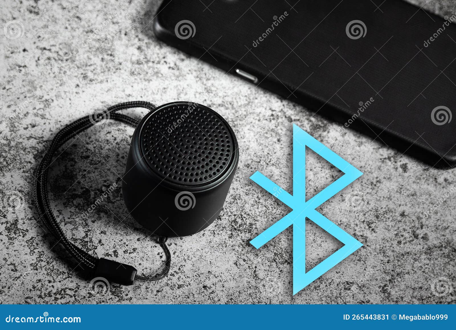 Black Mini Bluetooth Speaker and Smartphone Conected with Bluetooth ...