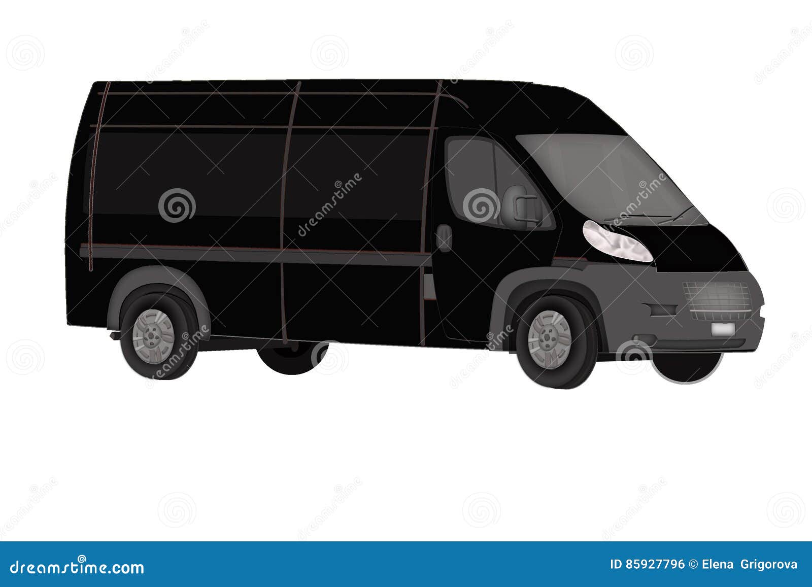 Black Minibus. Side View And Top View. Volumetric Drawing Without A ...