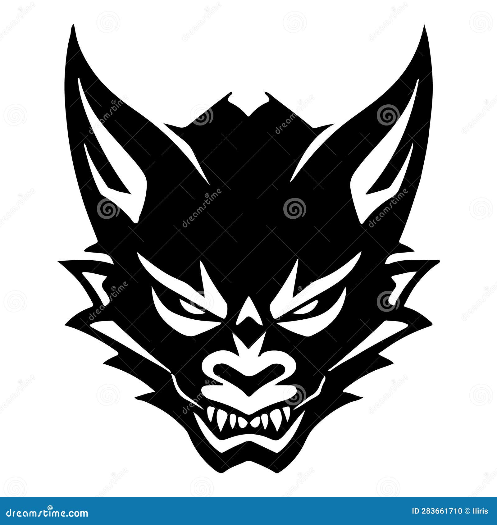 Black Minimalist Devil Wolf Head Tattoo or Logo Design. Vector Demon ...