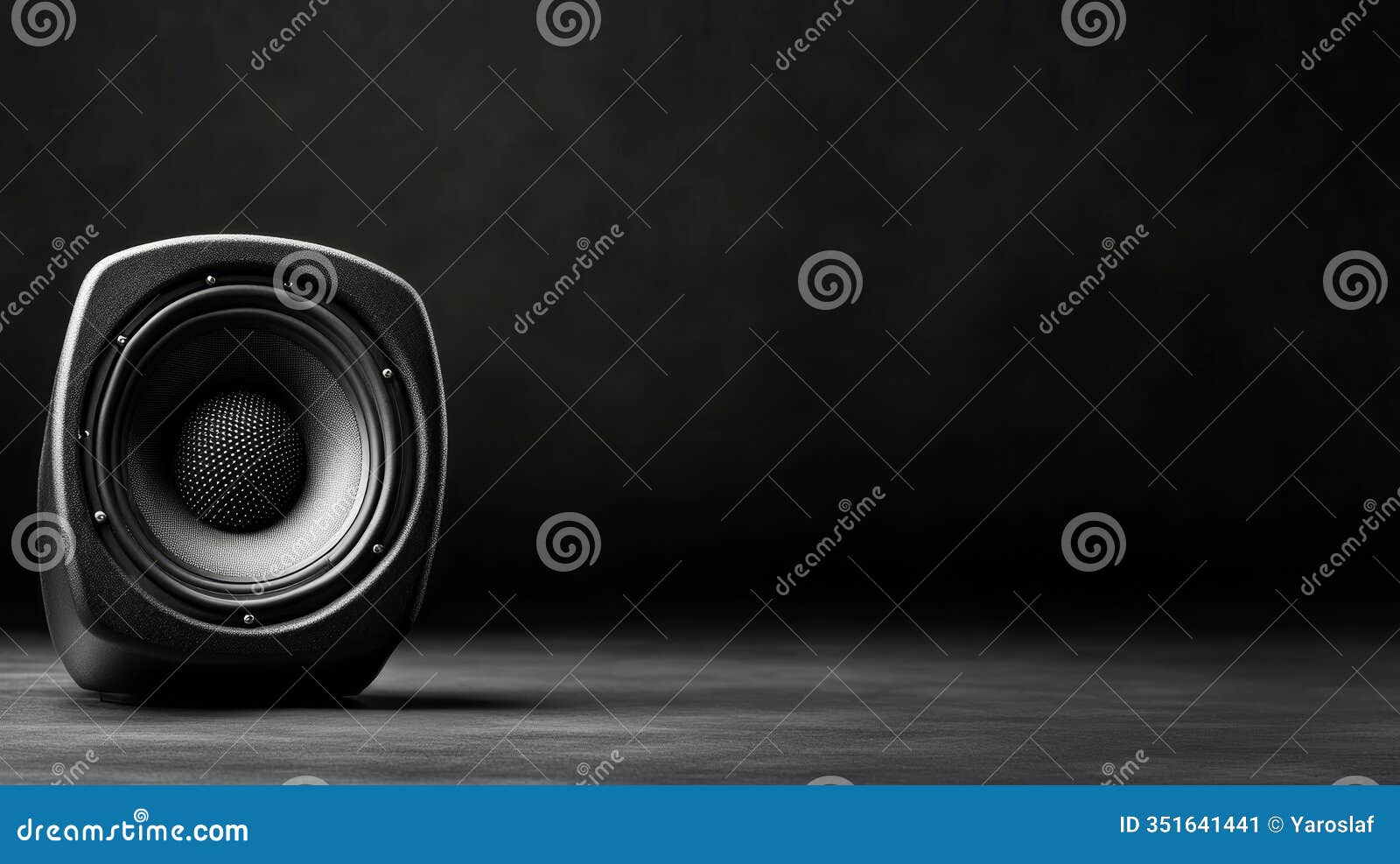 Black Minimalist Speaker Projecting Glowing Sound Waves Against Dark ...