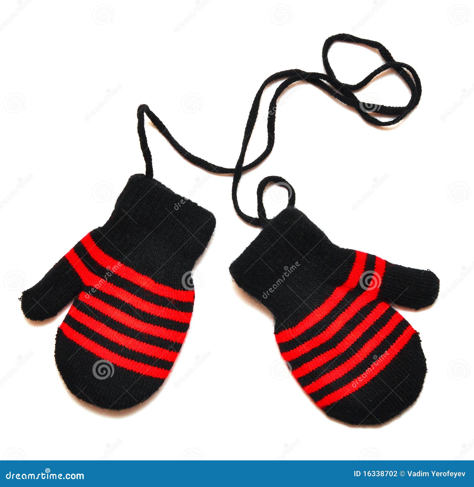 Black Mittens with Red Stripe Stock Photo - Image of woven, clothing ...