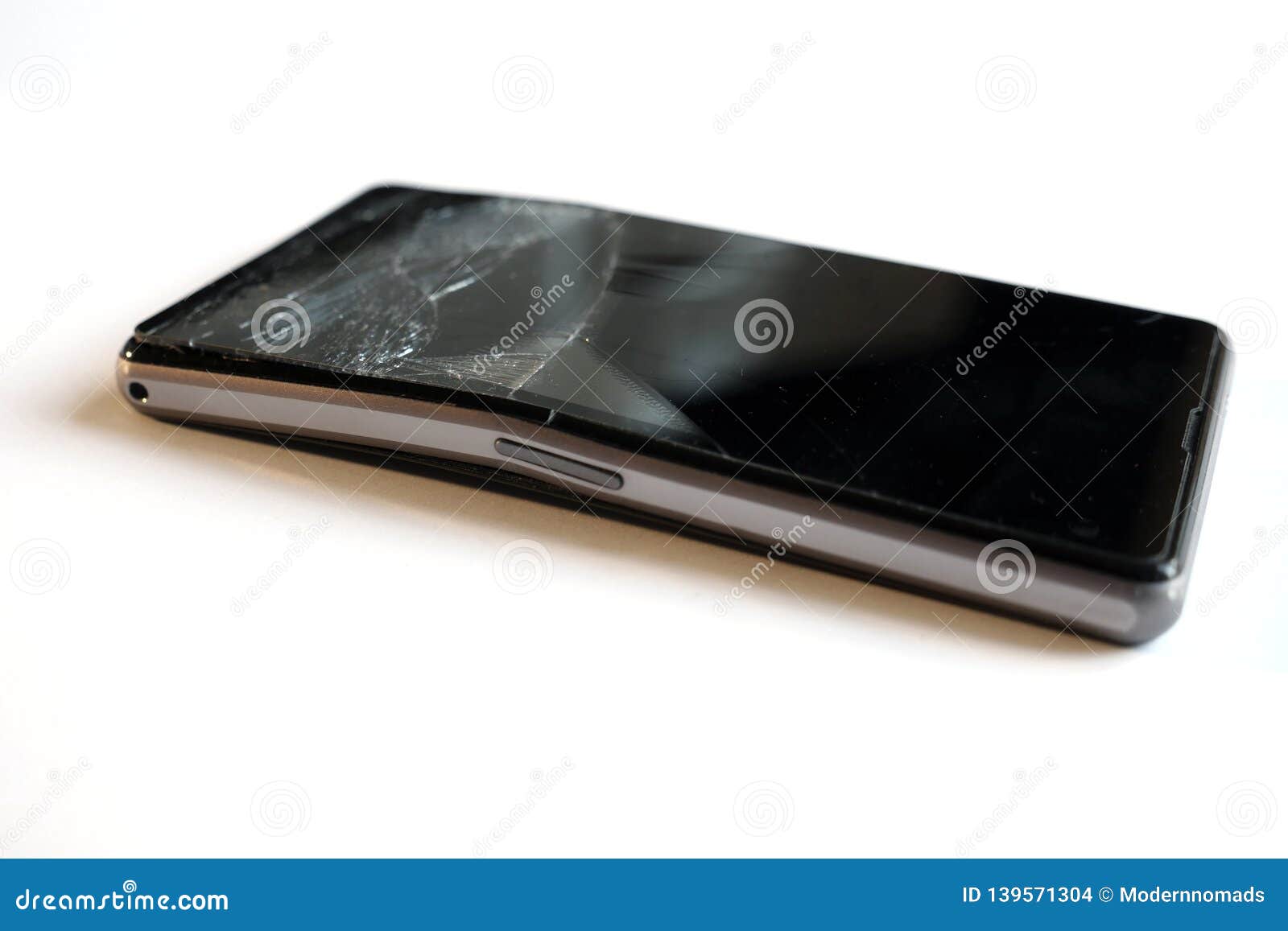 Damaged and Bent Black Mobile Phone Isolated on White, Copy Space Stock ...