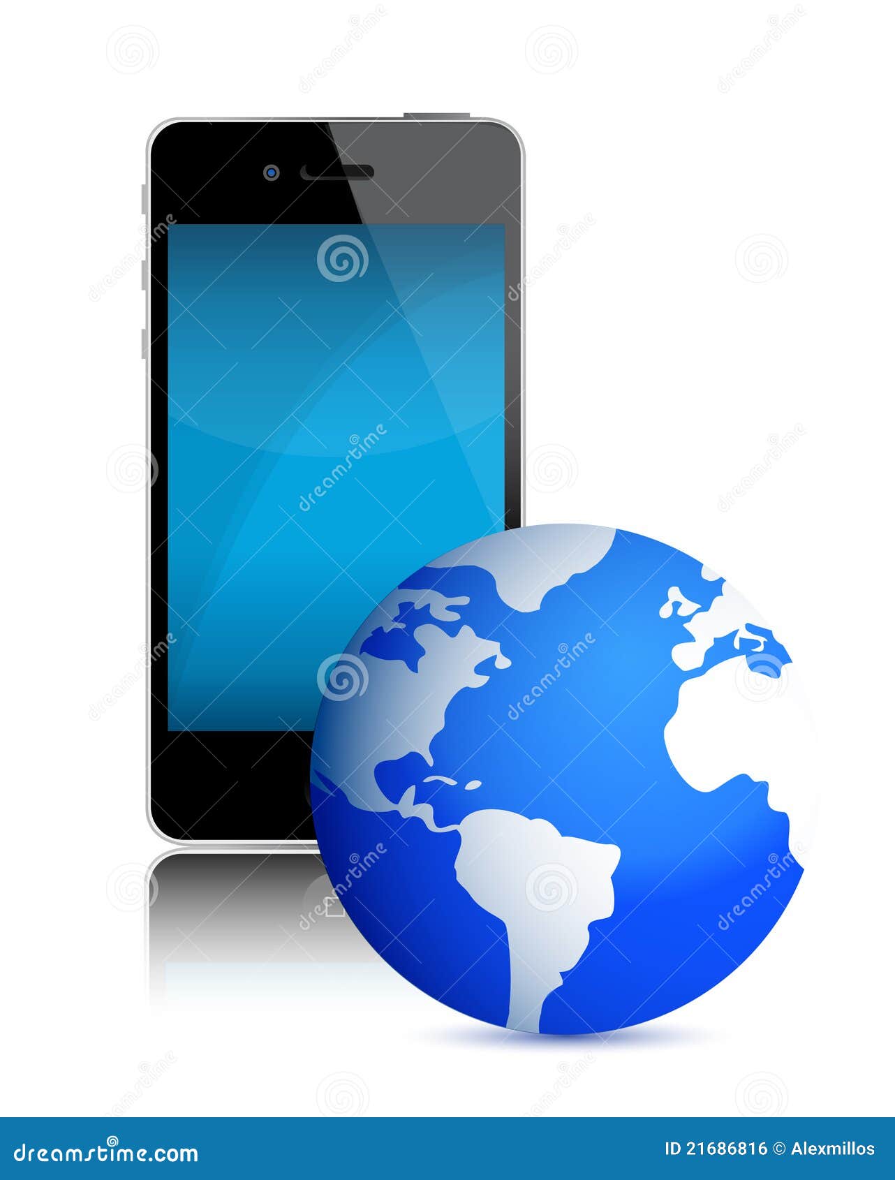 Black Mobile Phone and the Earth Stock Vector - Illustration of ...