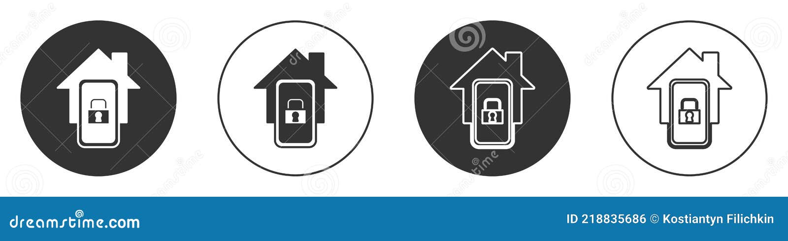 Black Mobile Phone with Smart Home Icon Isolated on White Background ...