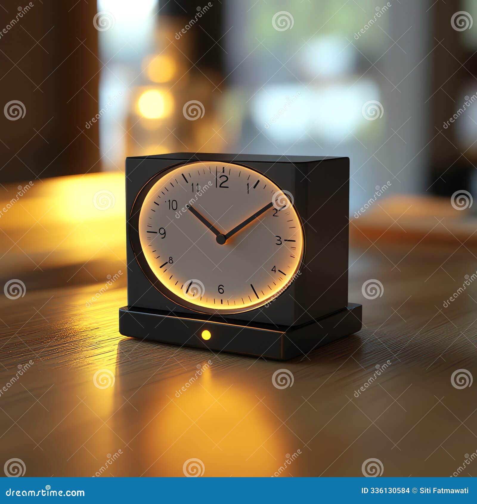Black Modern Clock with a Glowing Rim on a Wooden Table Stock Photo ...