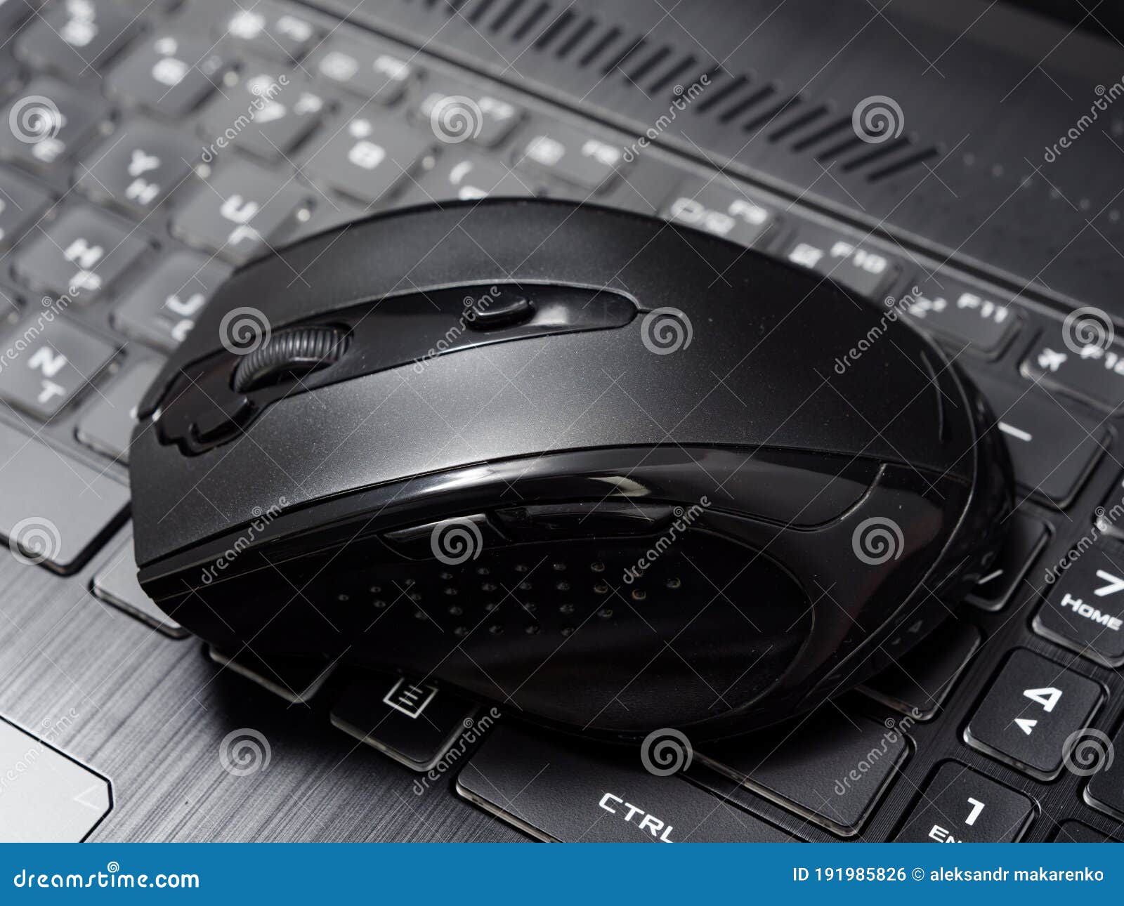 Black Modern Computer Mouse on Dark Background Stock Photo - Image of ...