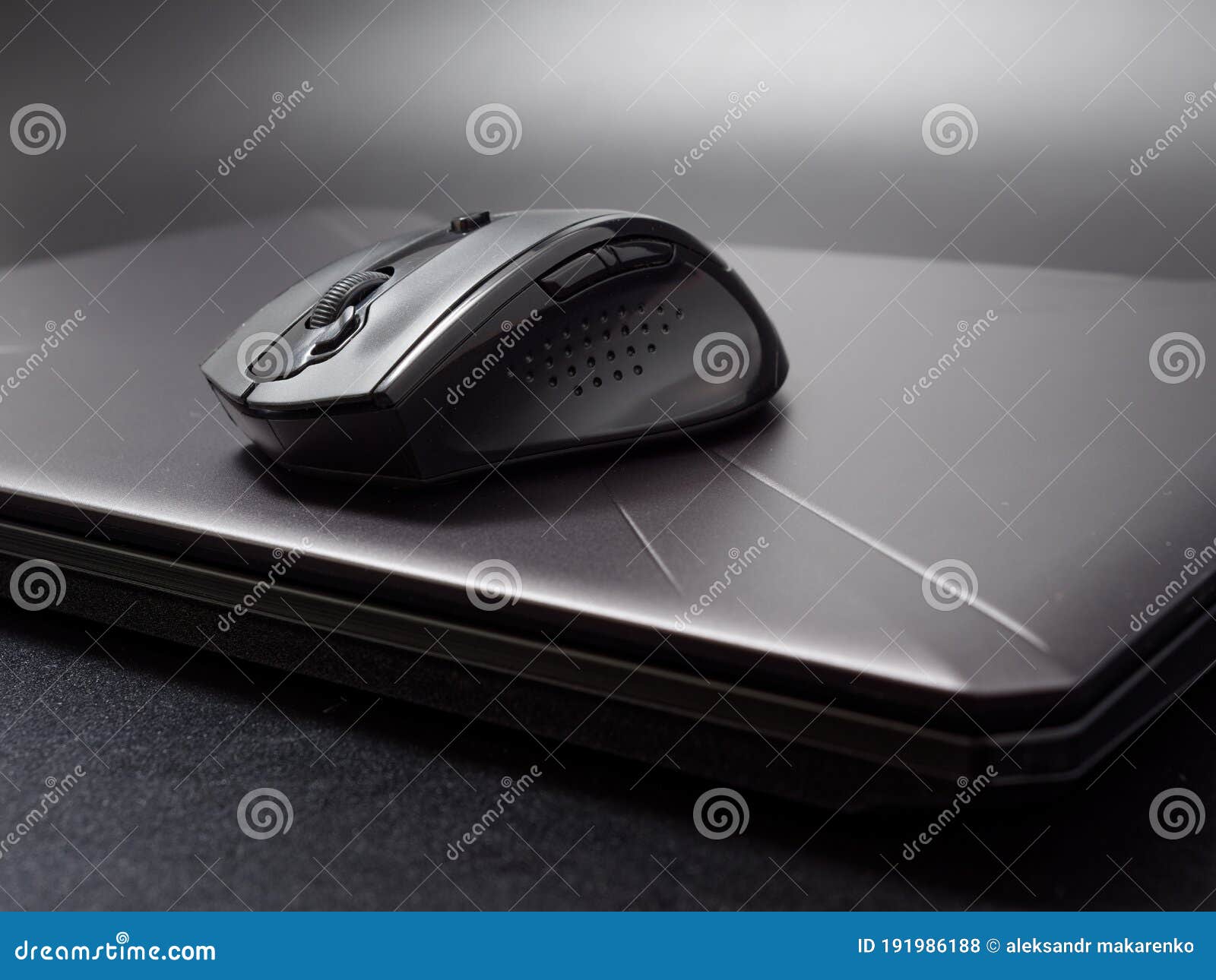 Black Modern Computer Mouse on Dark Background Stock Photo - Image of ...