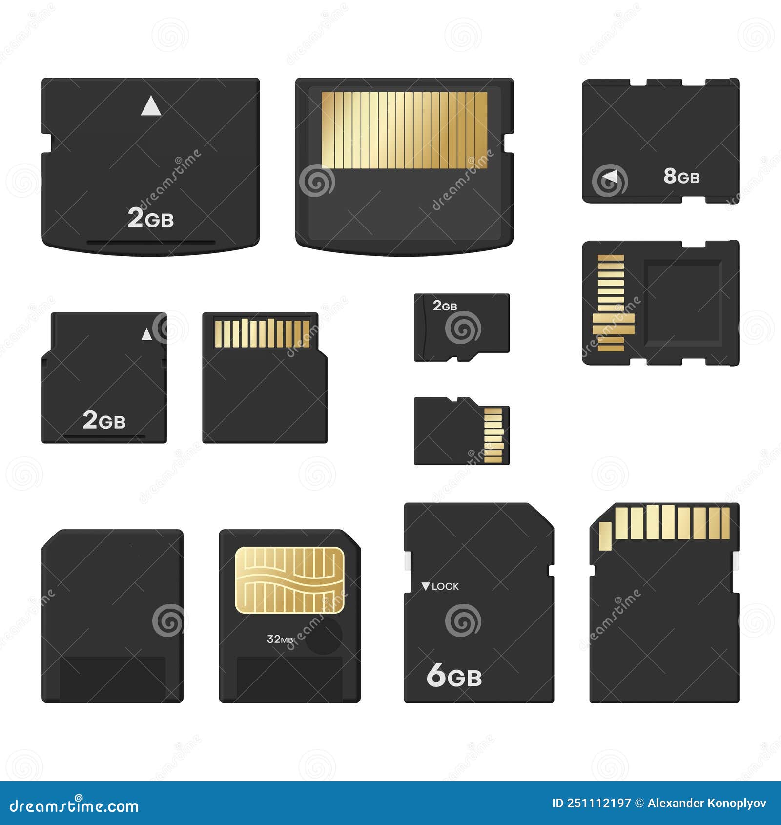 Black Modern Digital Memory Cards Set Realistic Vector Illustration ...