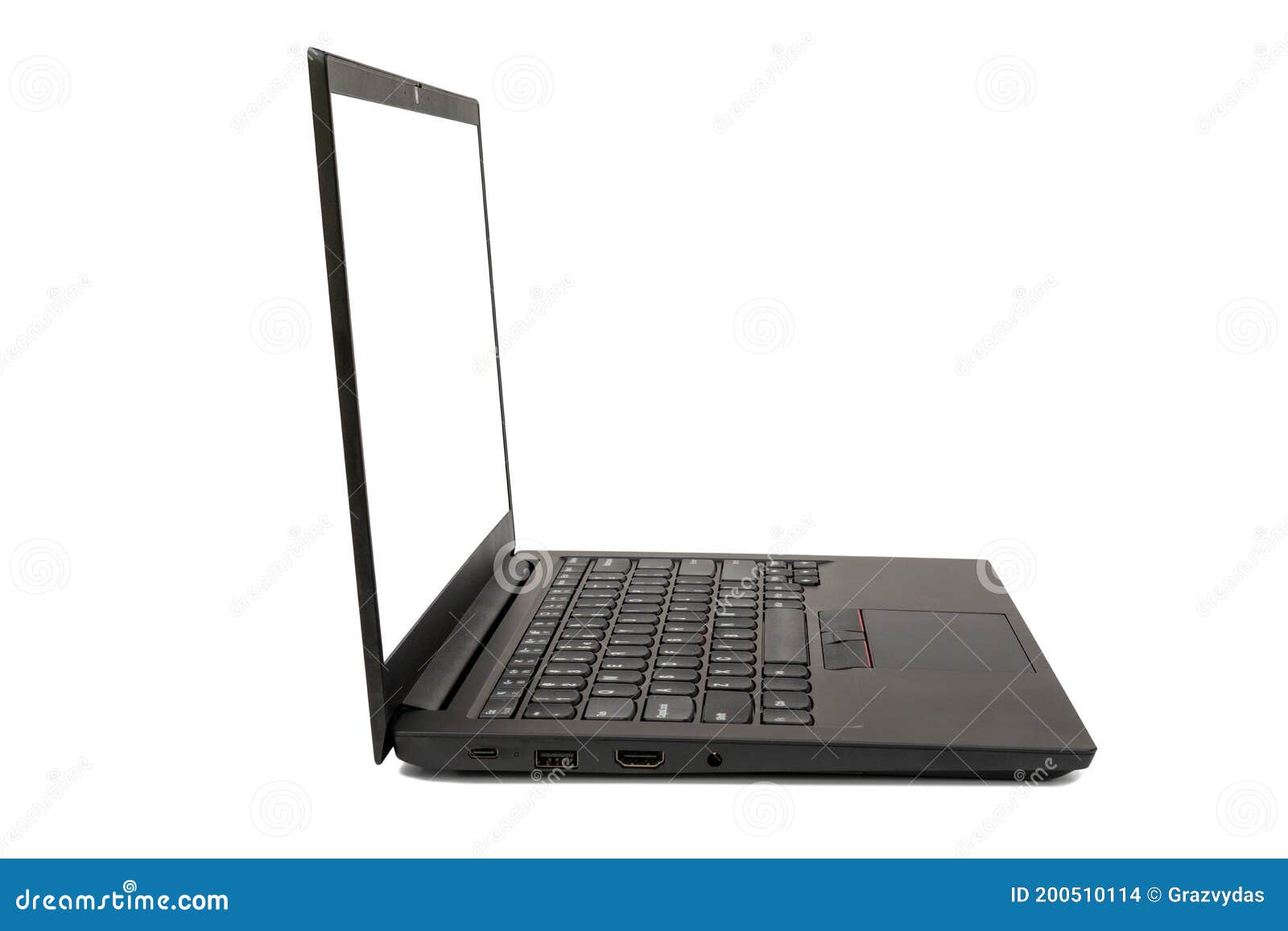 Black Modern Laptop.Side View Stock Photo - Image of screen, isolated ...