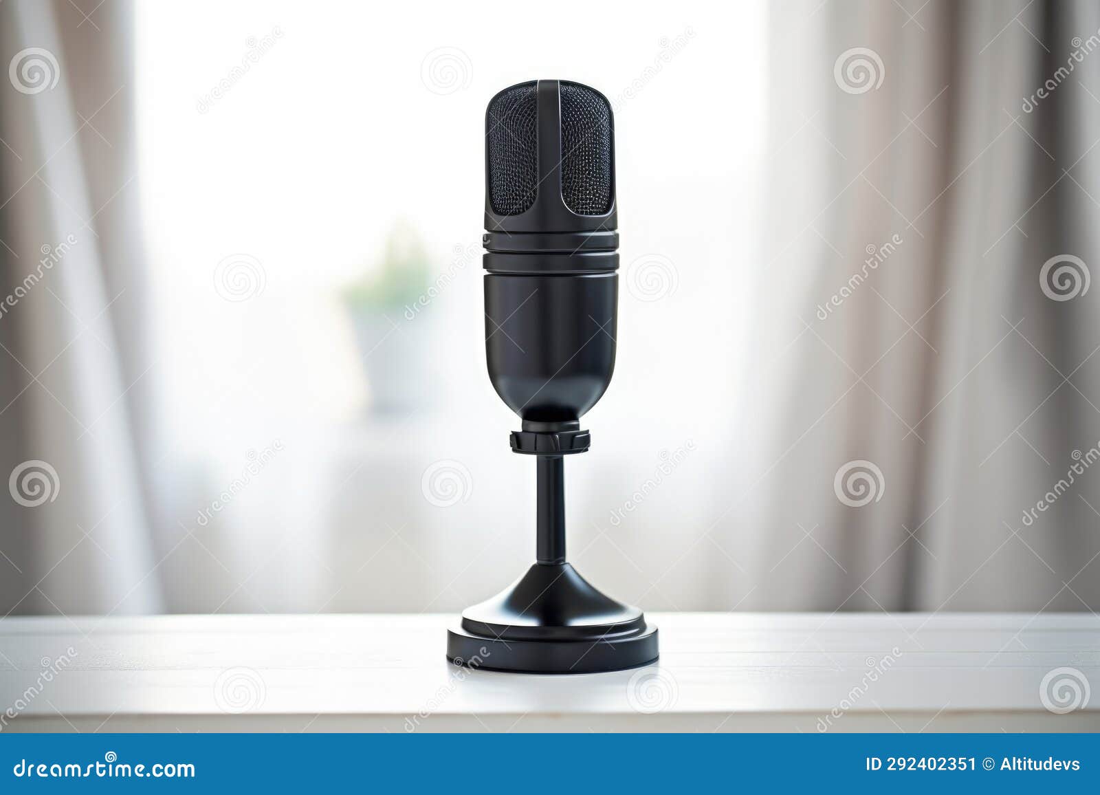 A Black Modern Microphone on a White Table Stock Image - Image of audio ...
