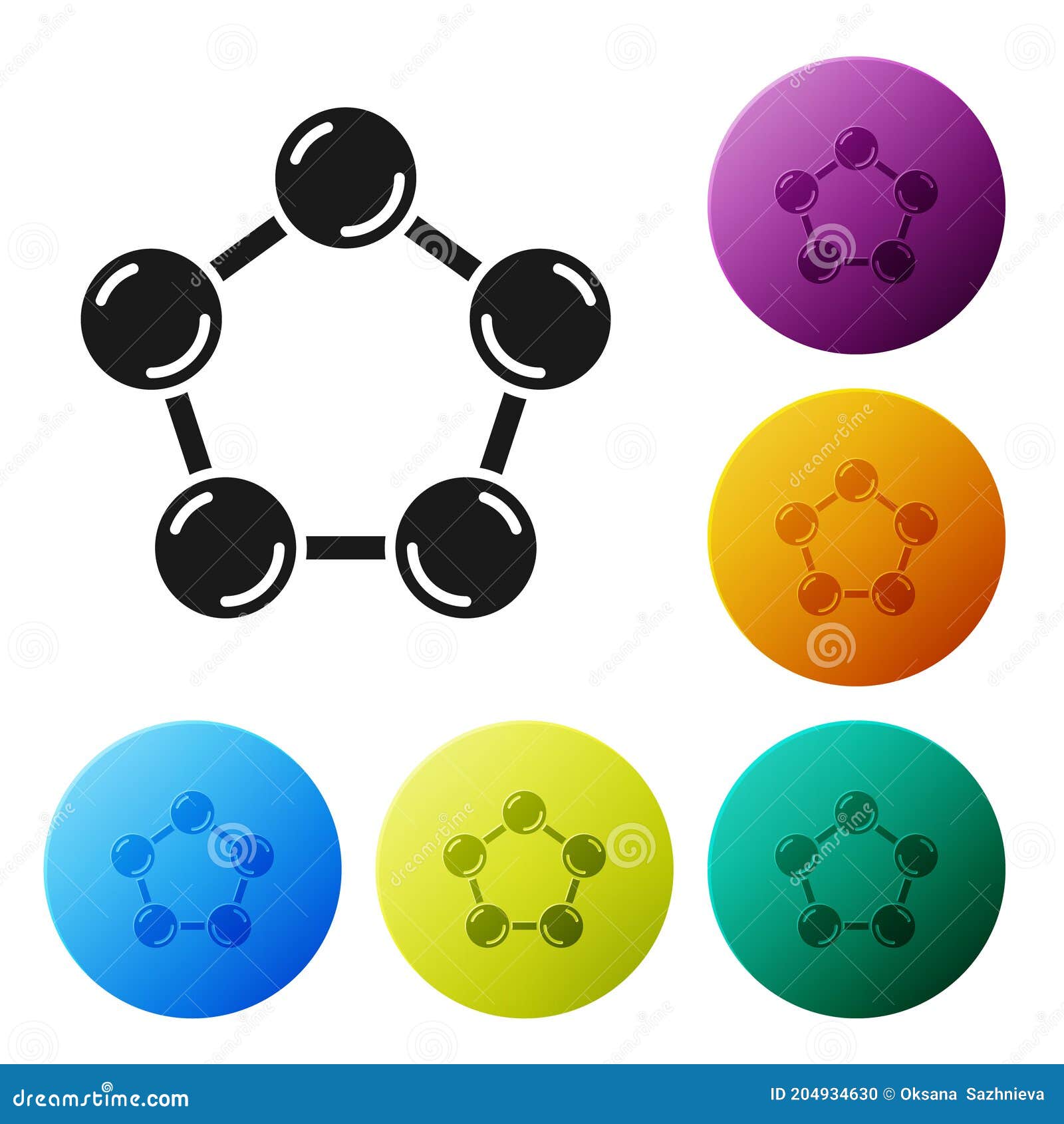 Black Molecule Icon Isolated on White Background. Structure of ...