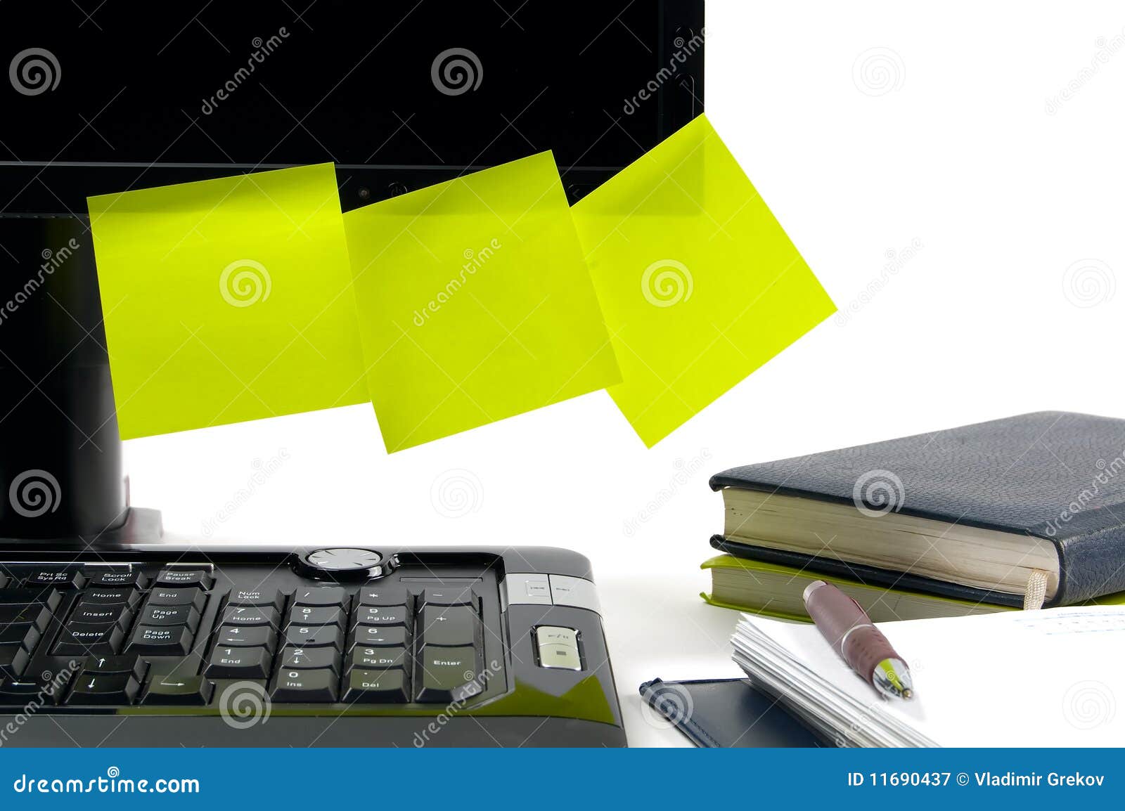 Black Monitor with Sticky Notes Stock Image - Image of message ...