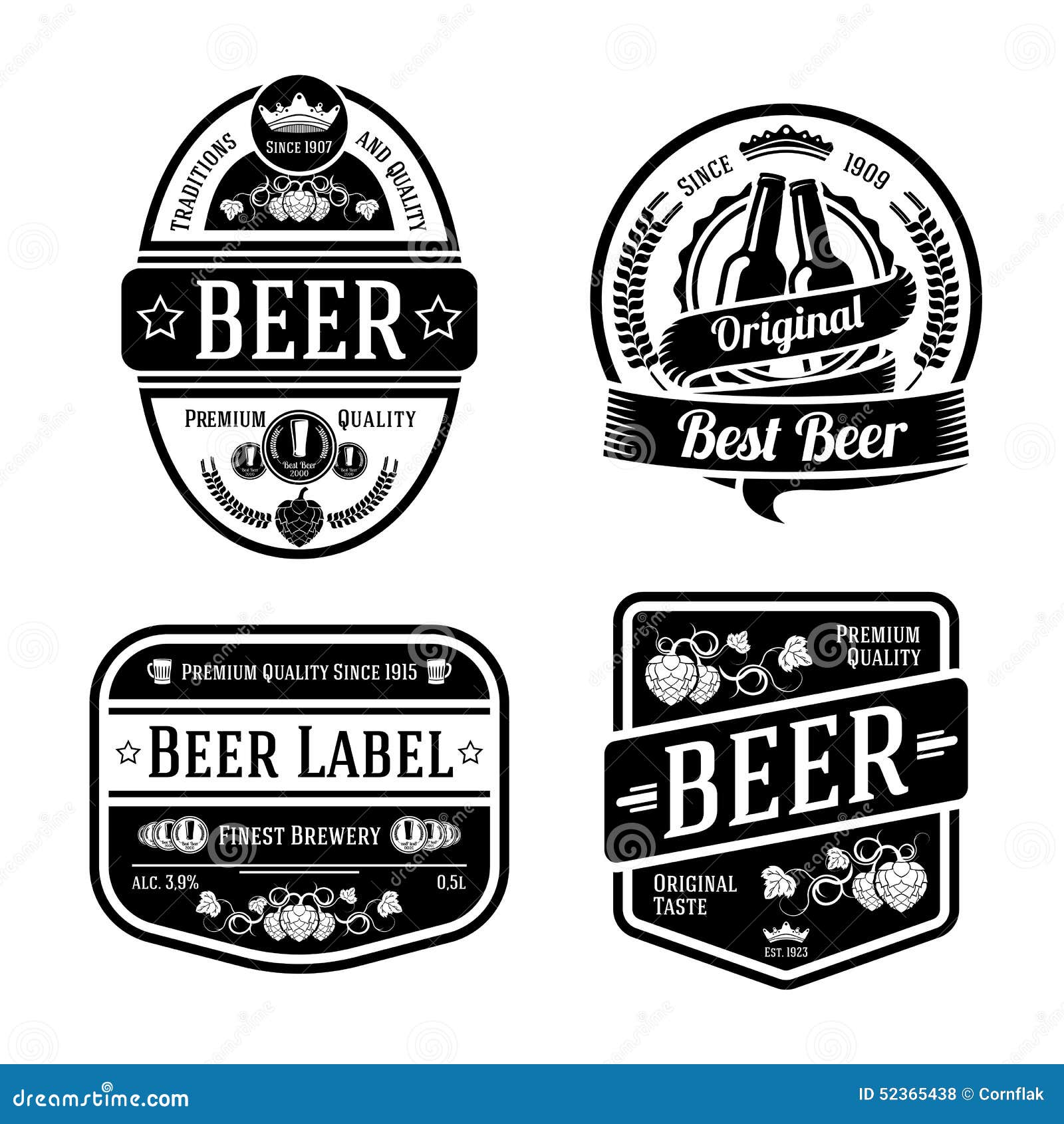 Black Monochrome Beer Labels of Different Shapes Stock Vector ...