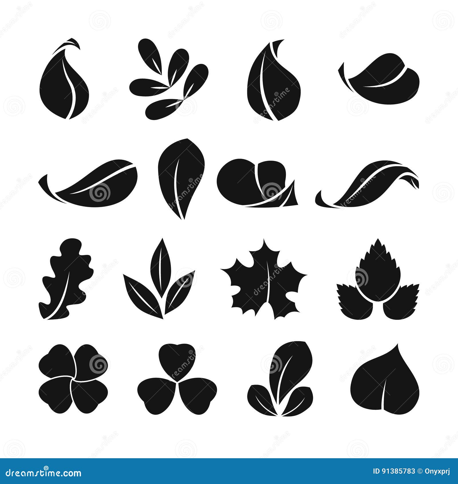 Black Monochrome Symbols of Spring Leaf. Vector Shapes Stock Vector ...