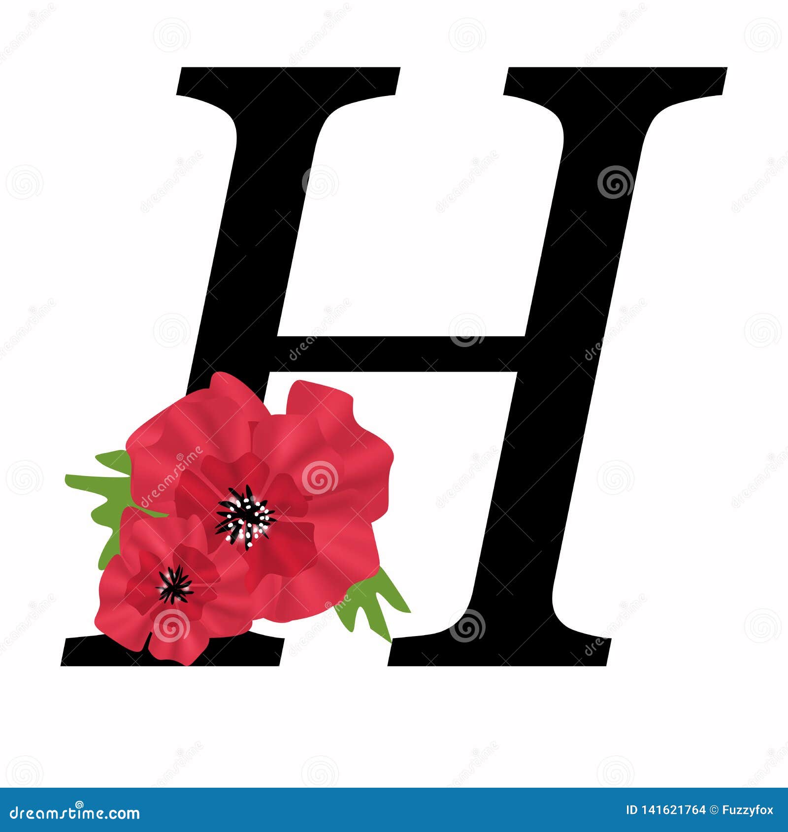 Black Monogram Letter H with Red Flowers Stock Illustration ...