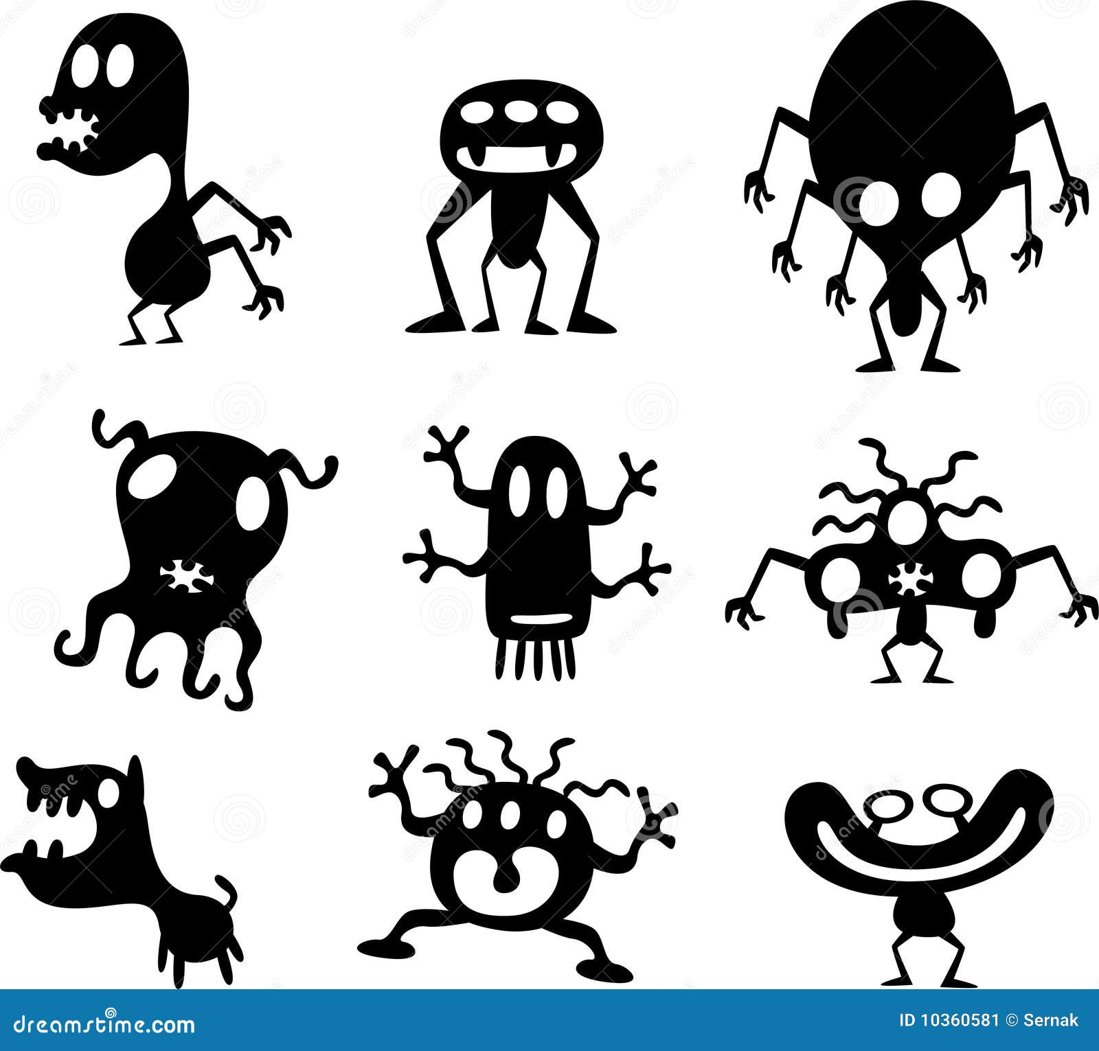 Black monsters stock vector. Illustration of humor, cute - 10360581