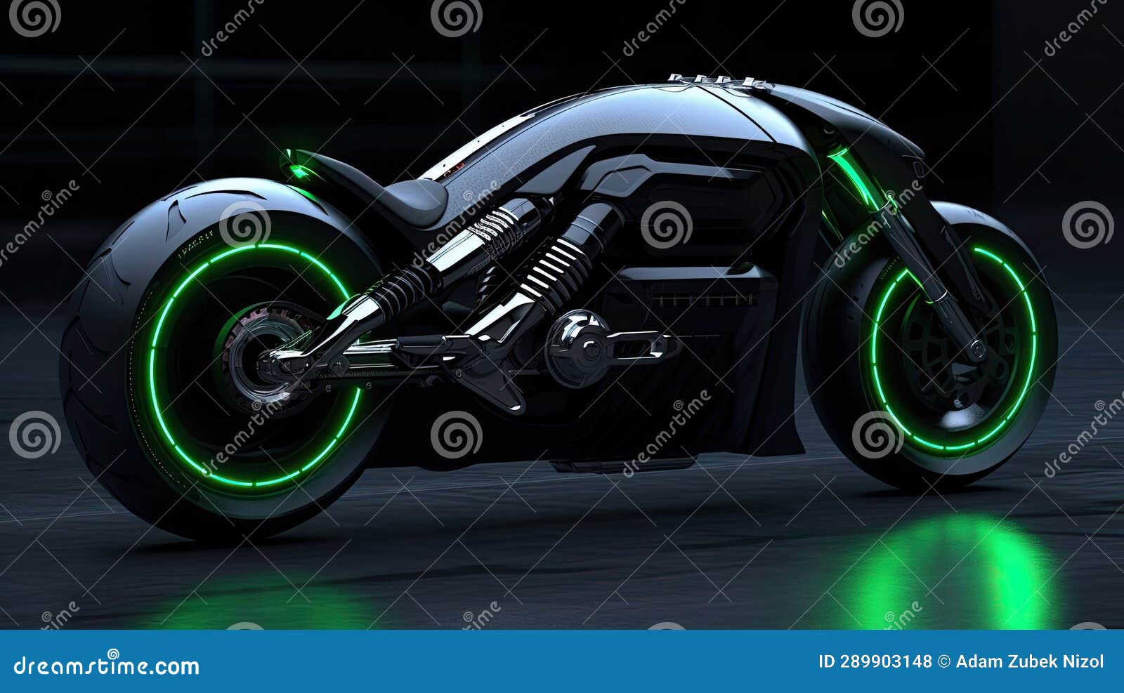 A Black Motorcycle with Green Lights Stock Illustration - Illustration ...