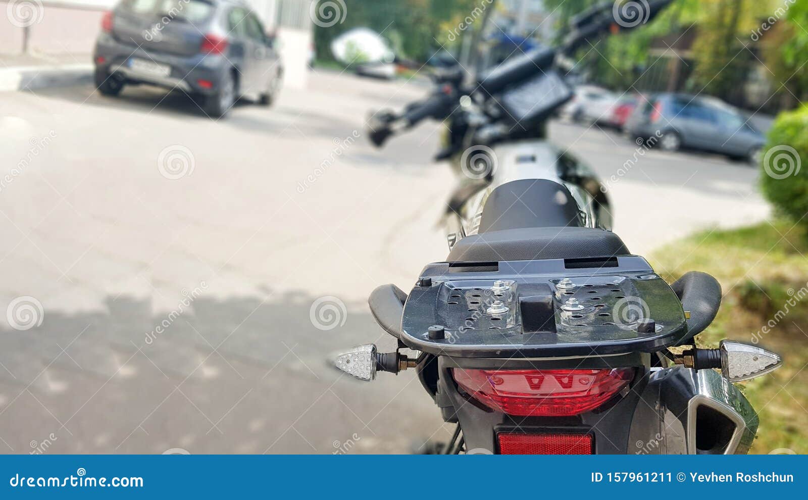 Black Motorcycle Parked. Back View Stock Image - Image of parked ...