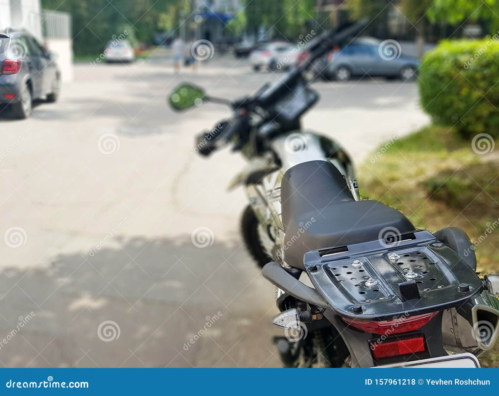 Black Motorcycle Parked. Back View Stock Photo - Image of lifestyle ...