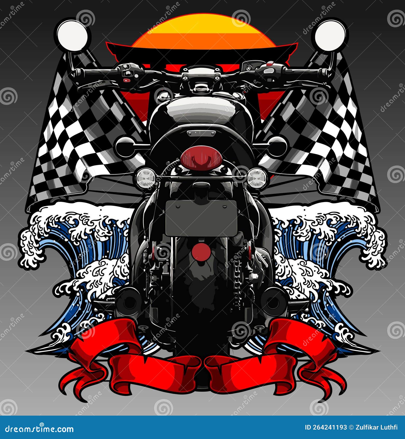 Black motorcycle rear view stock vector. Illustration of bike - 264241193
