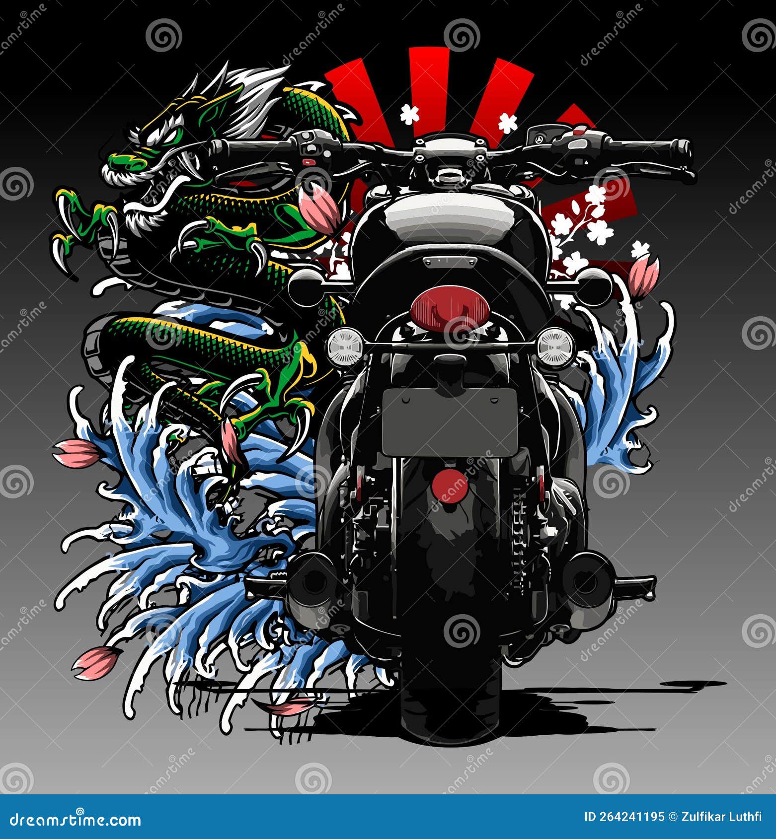 Black motorcycle rear view stock vector. Illustration of comics - 264241195